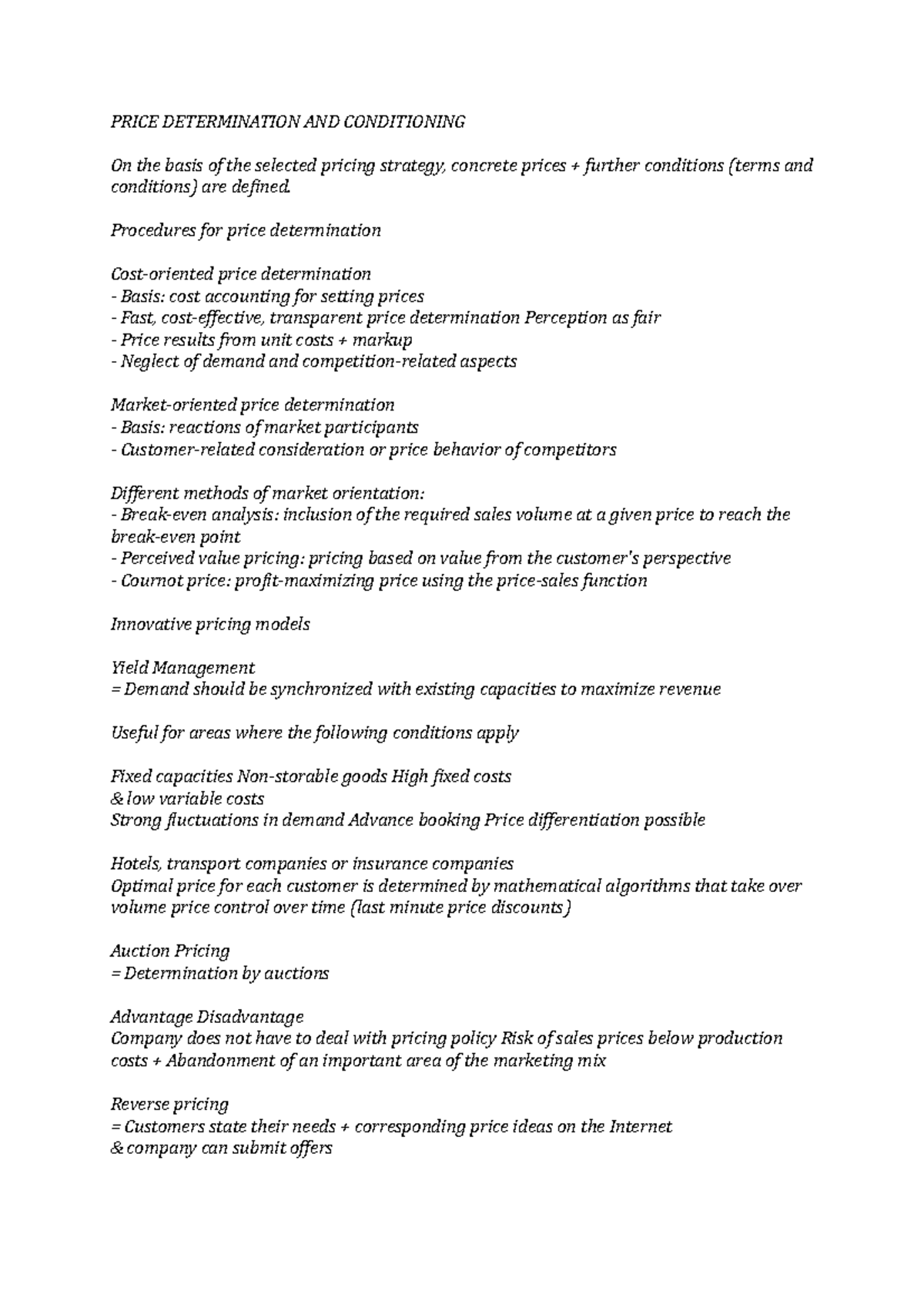 Price Determination AND Conditioning - PRICE DETERMINATION AND ...