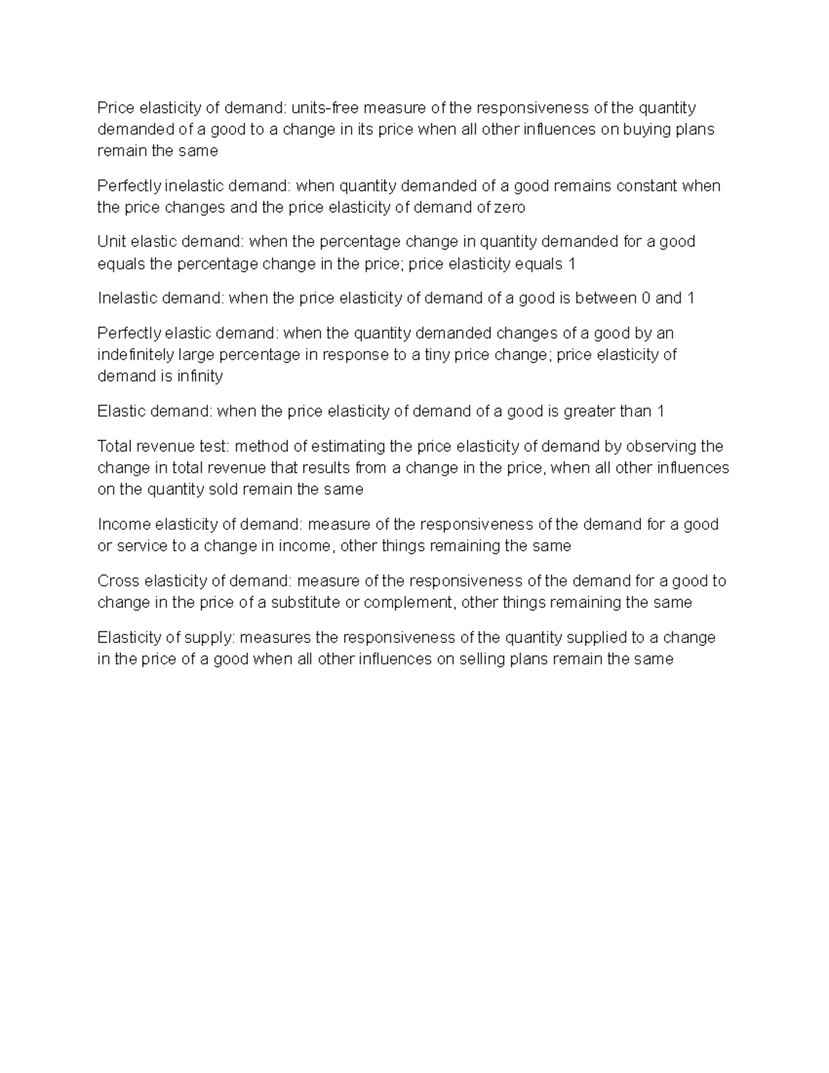 Microeconomics Chapter 4 Vocab - Price elasticity of demand: units-free ...