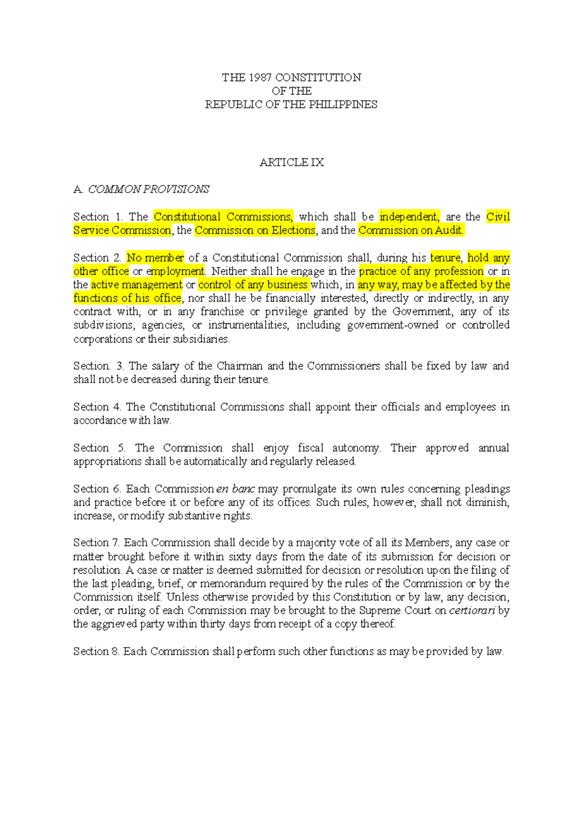 Commission - THE 1987 CONSTITUTION OF THE REPUBLIC OF THE PHILIPPINES ...