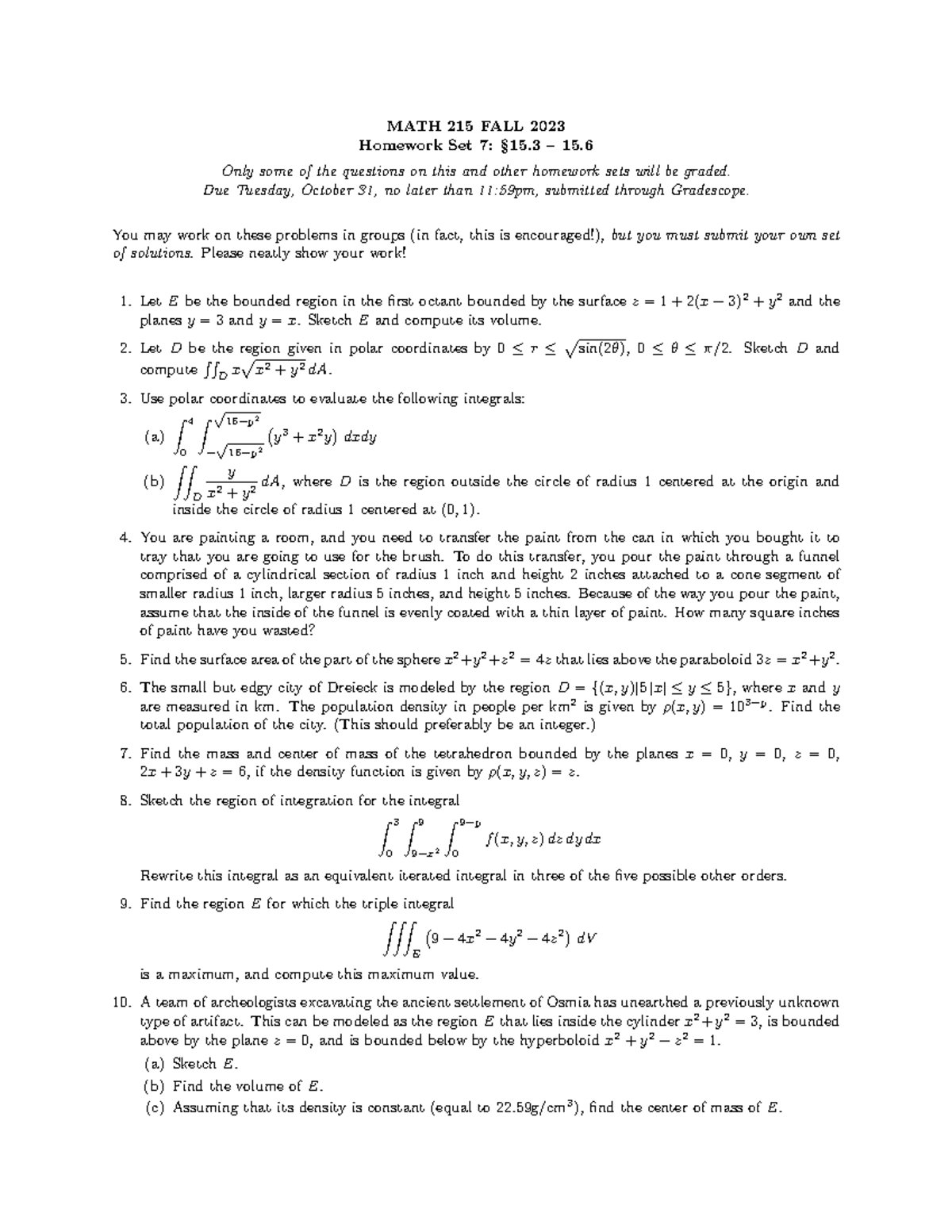Homework+7 - Homework - MATH 215 FALL 2023 Homework Set 7: §15 – 15. Only some of the questions ...
