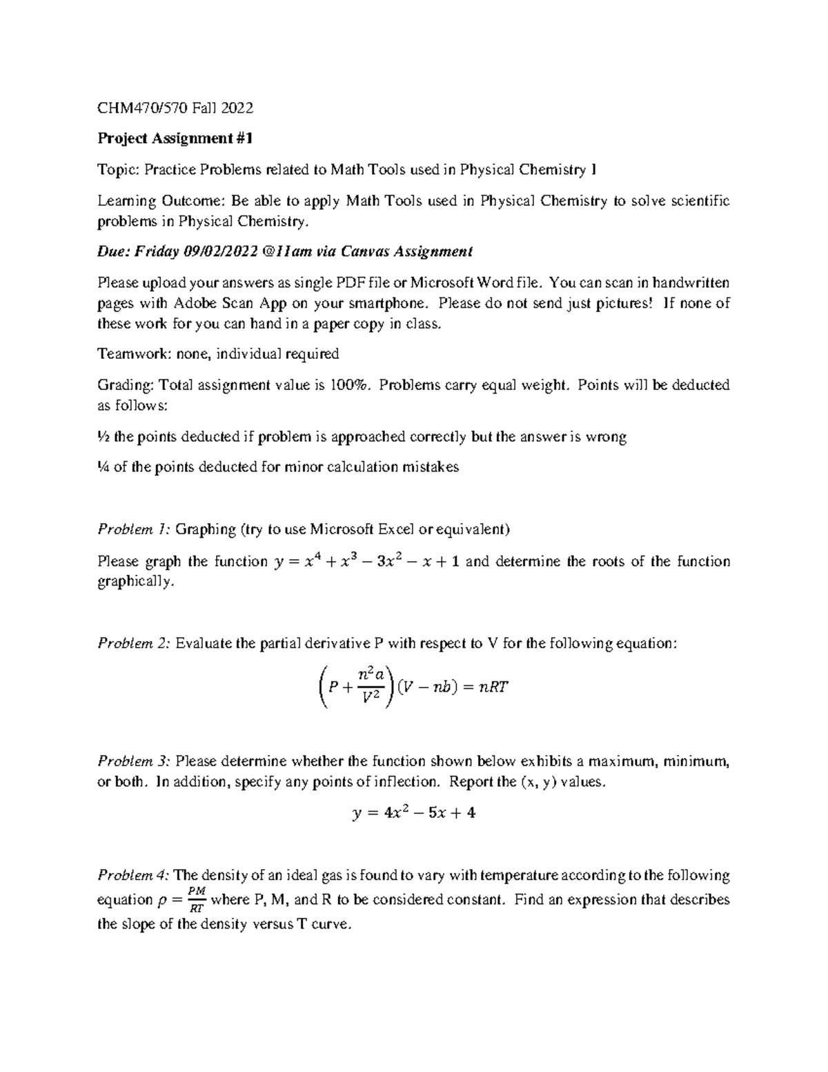 Project Assignment 01 CHM470 FA2022 - CHM470/570 Fall 2022 Project Assignment # Topic: Practice ...