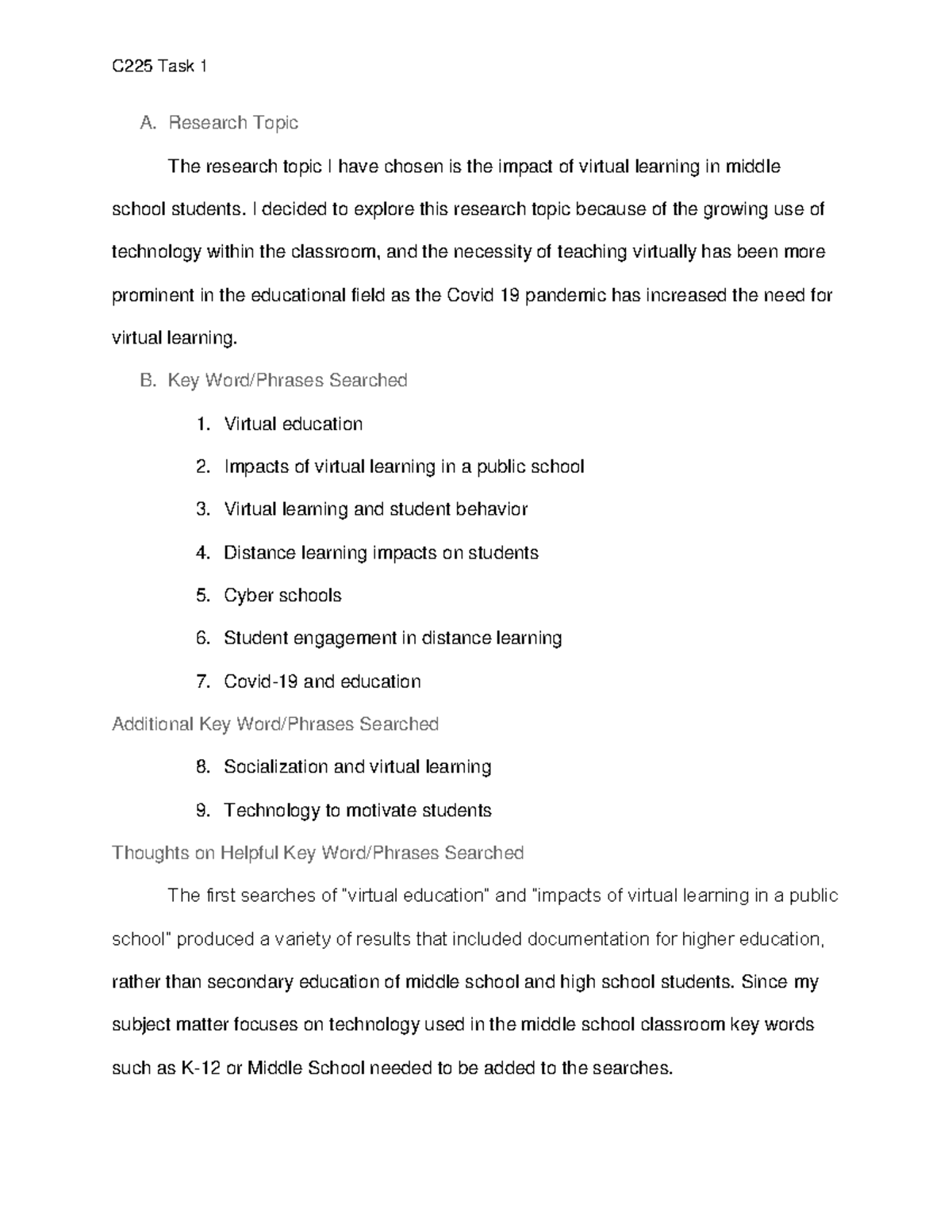 C225 Task 1 - Technology in Education passed - A. Research Topic The ...