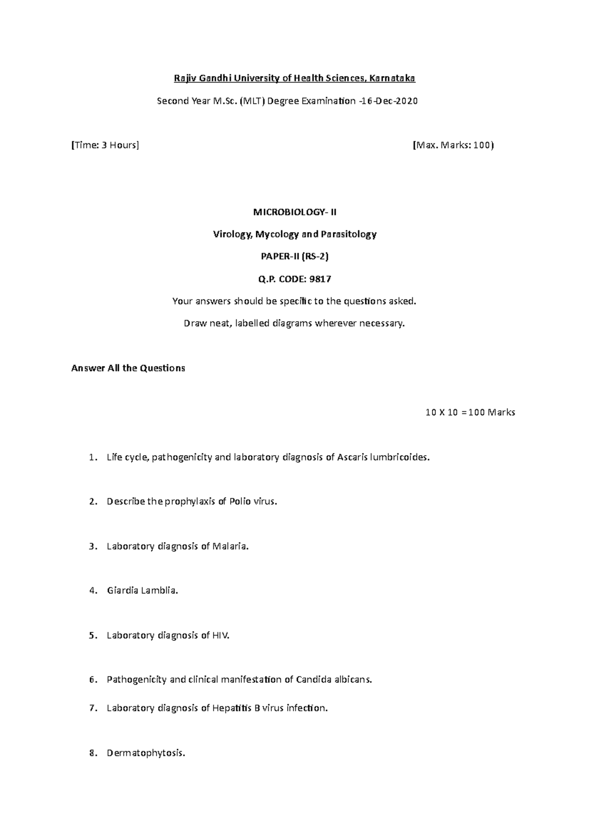 Second Year M.Sc. (MLT) Degree Examination -16-Dec-2020 - Second Year M ...