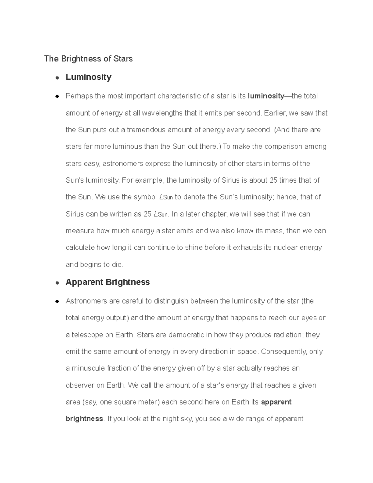 Astro- The Brightness of Stars - The Brightness of Stars Luminosity ...