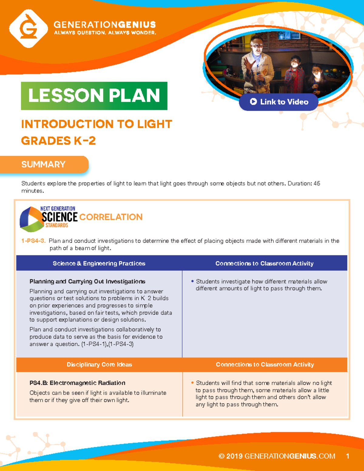 Intro to Light Lesson Plan GG - SUMMARY Students explore the properties ...