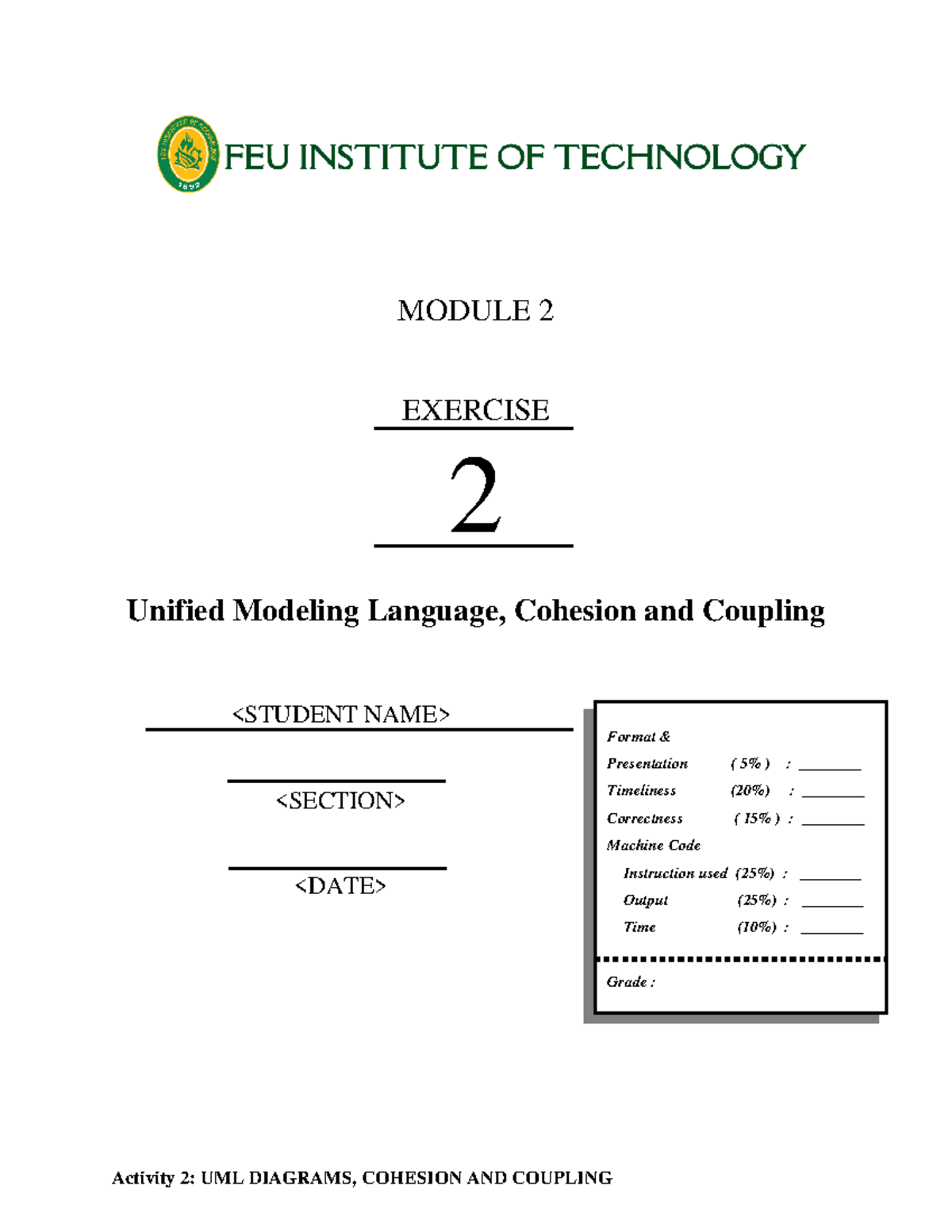 [M2- Formative] UML Cohesion and Coupling - MODULE 2 EXERCISE 2 Unified Modeling Language ...