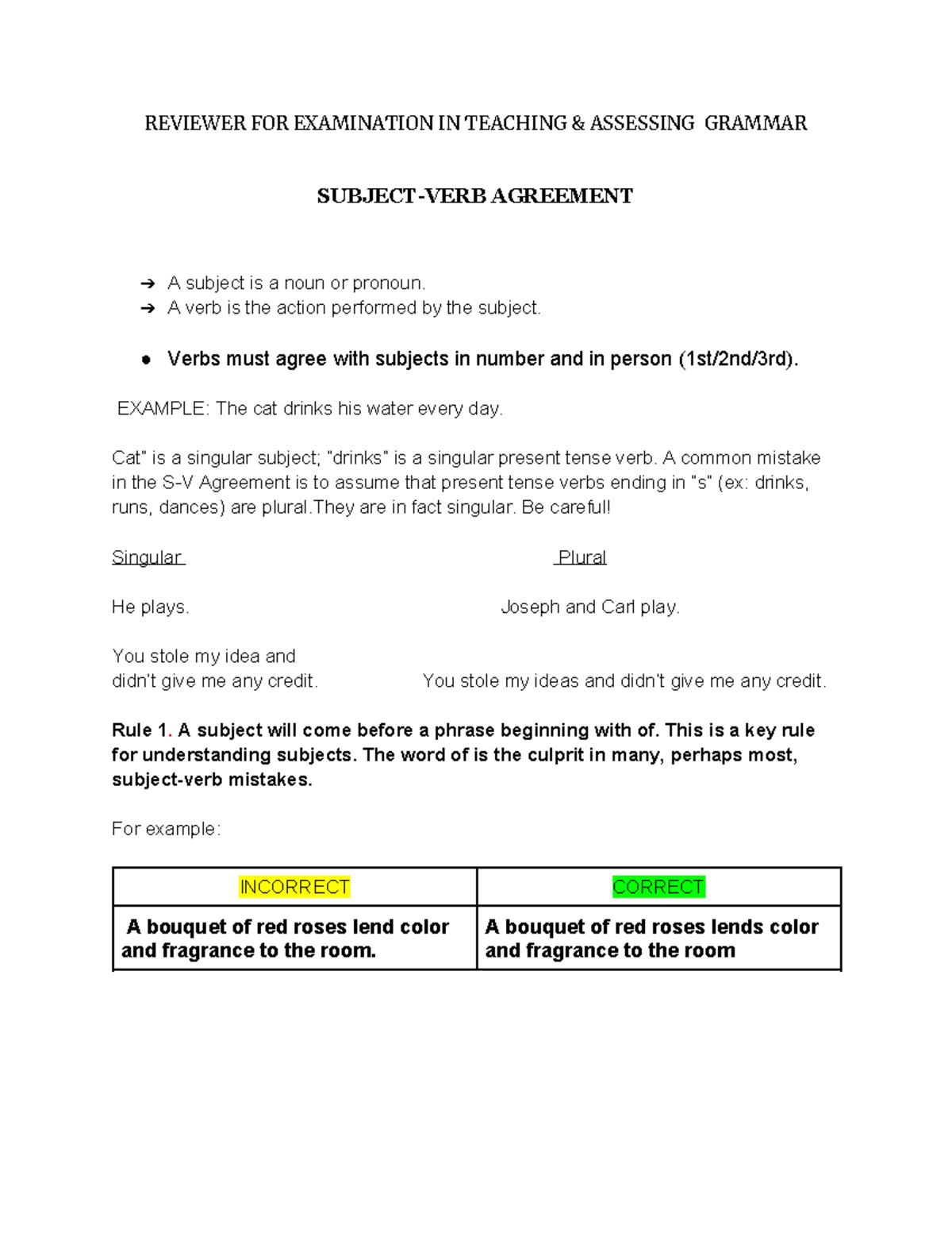 Reviewer FOR Examination IN Teaching & Assessing Grammar - REVIEWER FOR ...