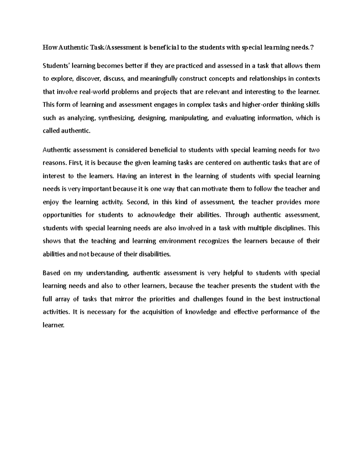 Authentic Task for Students With Special Learning Needs - How Authentic ...