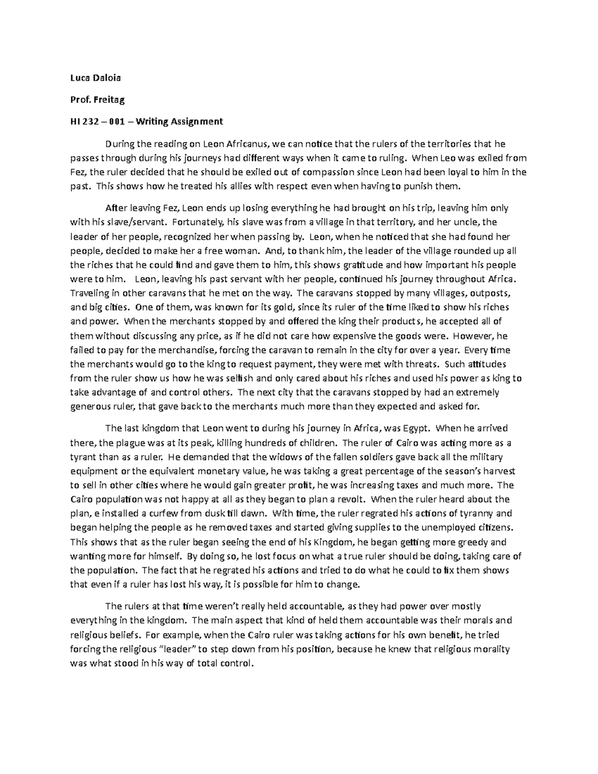 Writing Assignment 02 HI 232 - Luca Daloia Prof. Freitag HI 232 – 001 ...