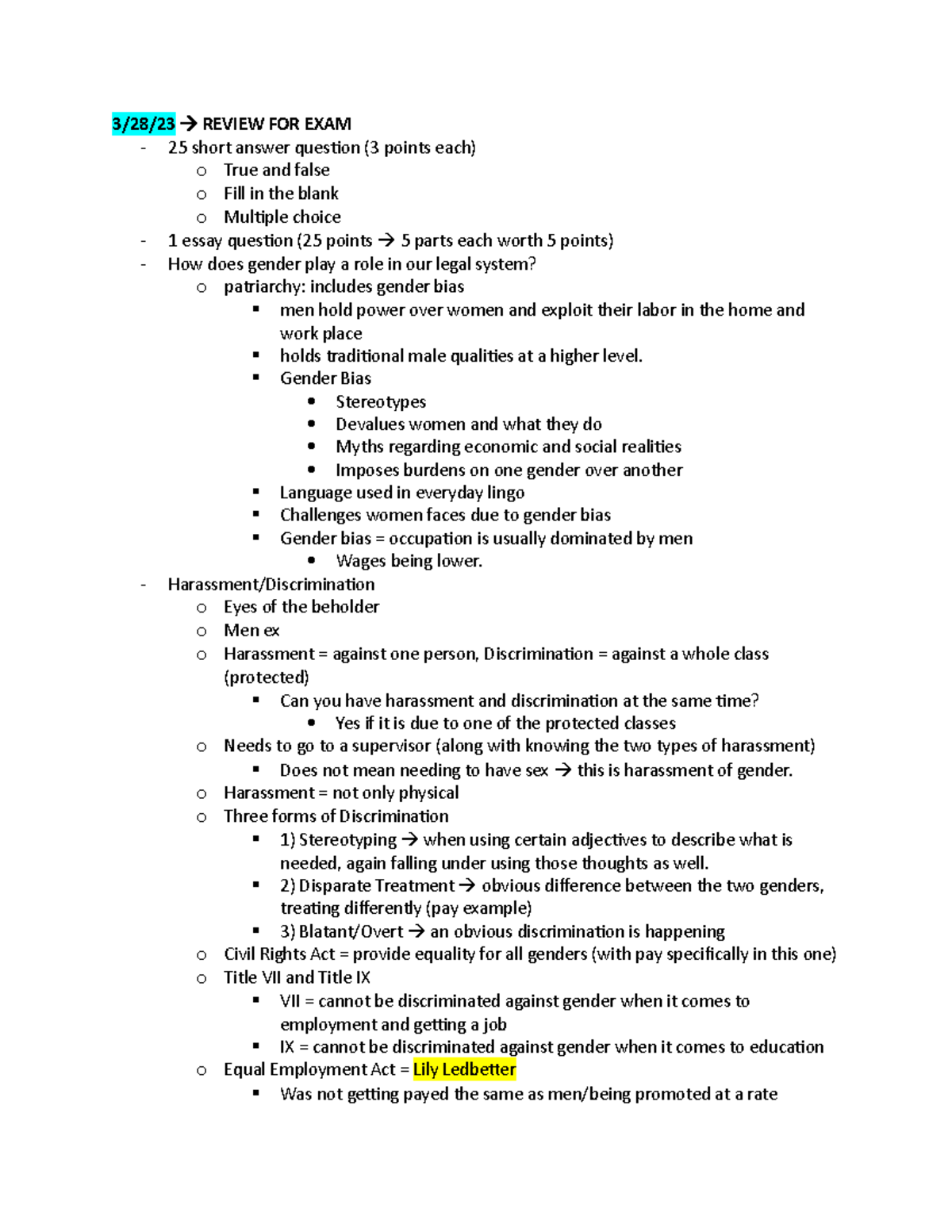 Review for Midterm Notes - 3/28/23 REVIEW FOR EXAM 25 short answer ...