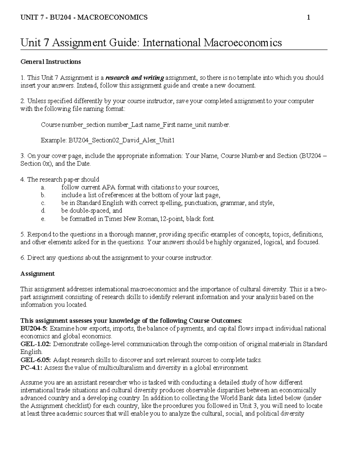 BU204 Unit7 Assignment Guide - Unit 7 Assignment Guide: International ...