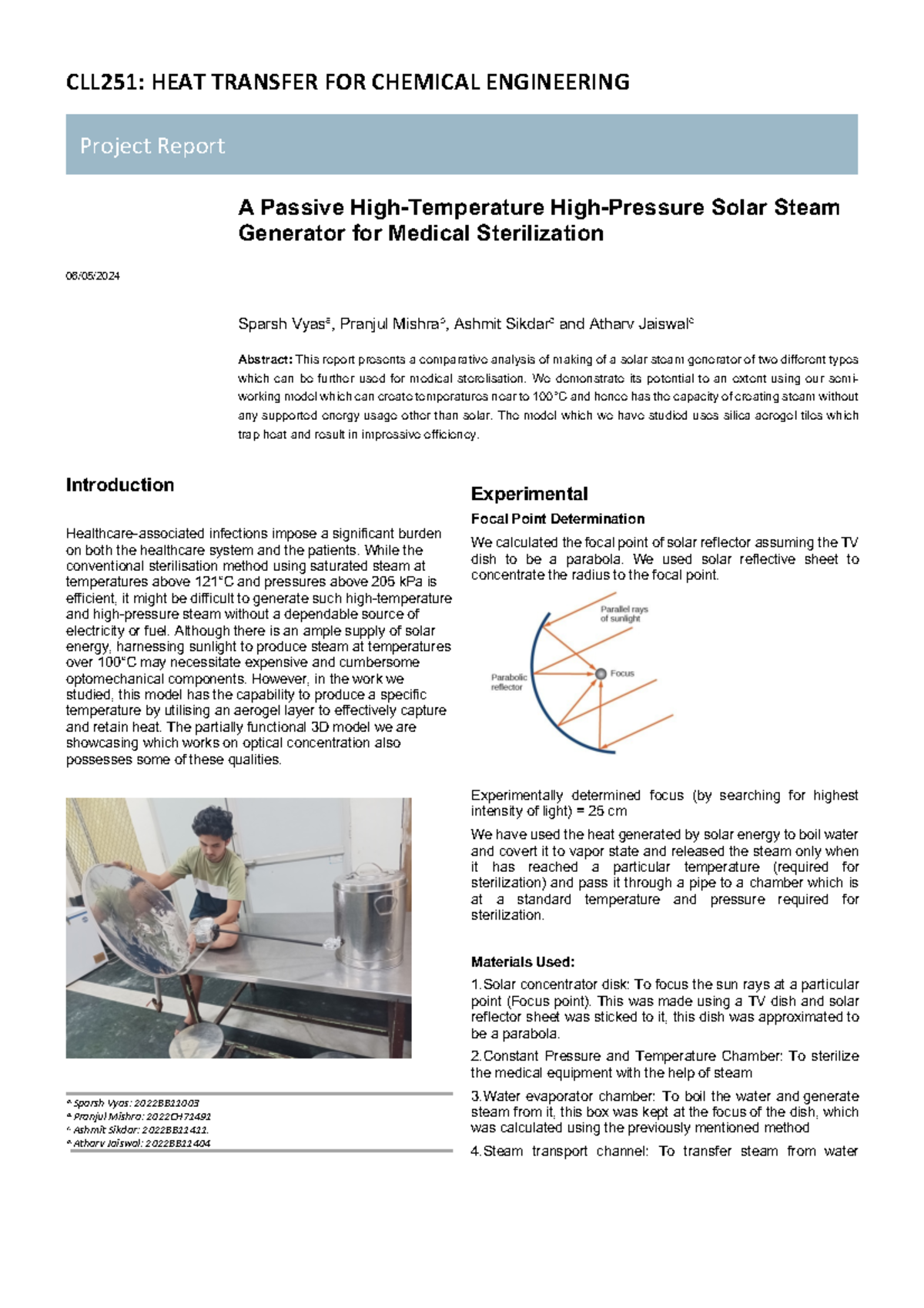 CLL251 Project Report - very useful - CLL251: HEAT TRANSFER FOR CHEMICAL ENGINEERING Project ...