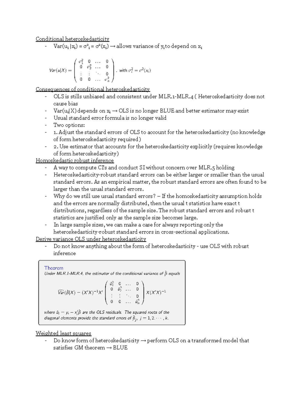 Conditional heteroskedasticity - 1-MLR ( Heteroskedasticity does not cause bias - Var(ui|X ...