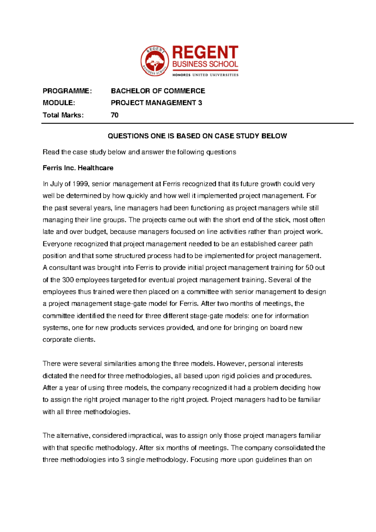 BCOM PM300-AD-16470 Assignment 2 - PROGRAMME: BACHELOR OF COMMERCE MODULE: PROJECT MANAGEMENT 3 ...