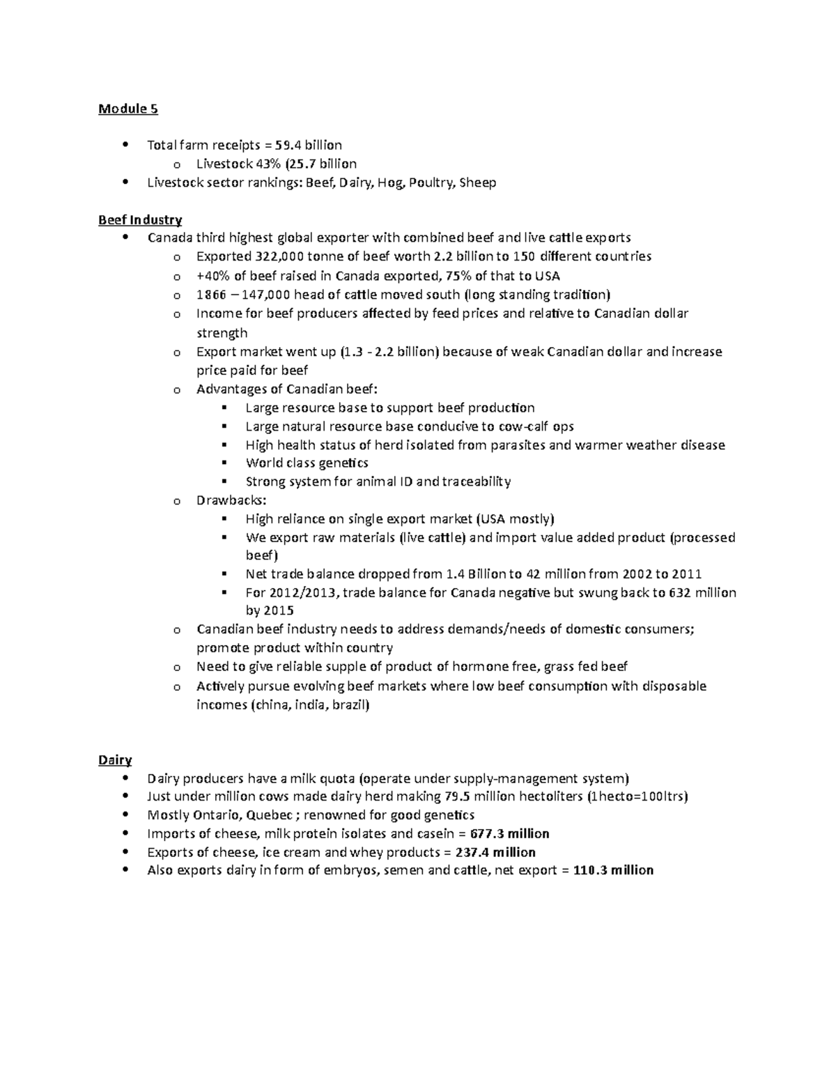 Module 4 - Lecture notes 4 - Module 5 Total farm receipts = 59 billion ...
