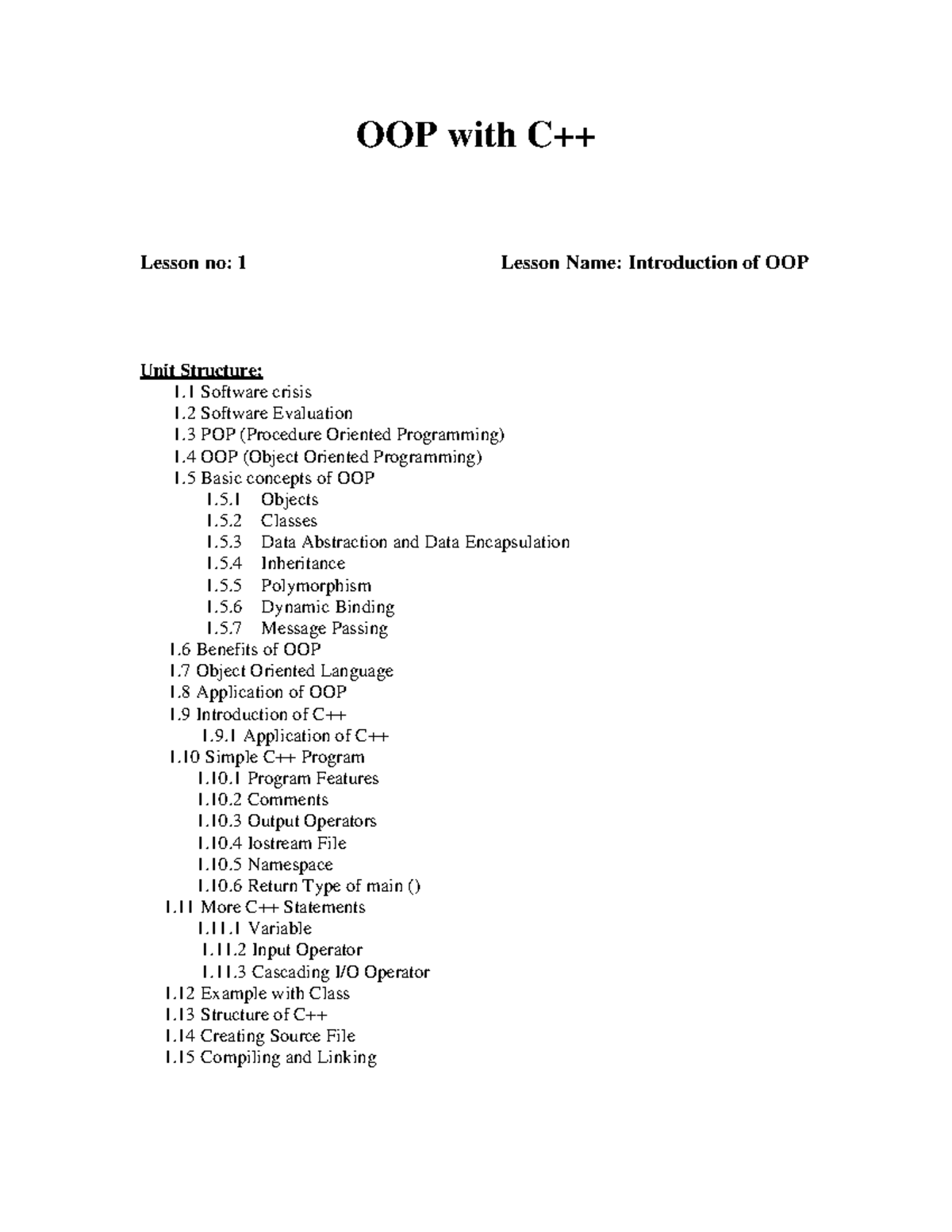 OOP's Using C++ - ewfwefw - OOP with C++ Lesson no: 1 Lesson Name ...