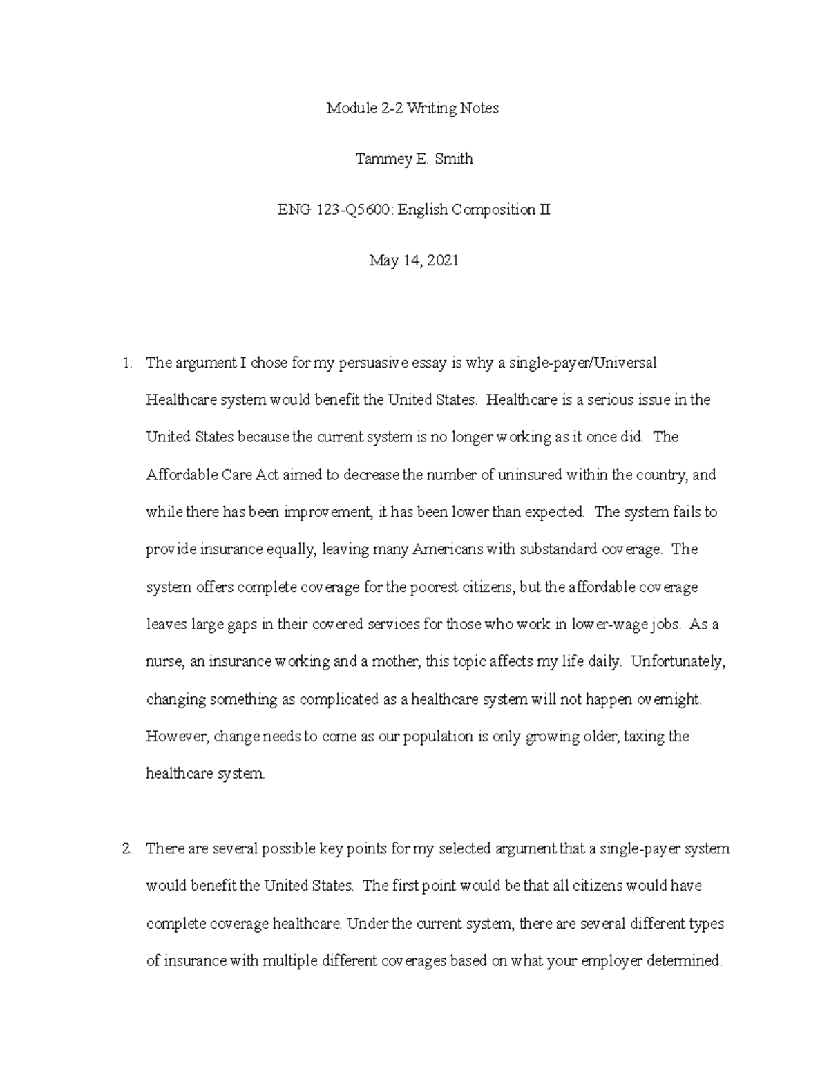 Eng 123 Writing Notes Assignment - Module 2-2 Writing Notes Tammey E ...
