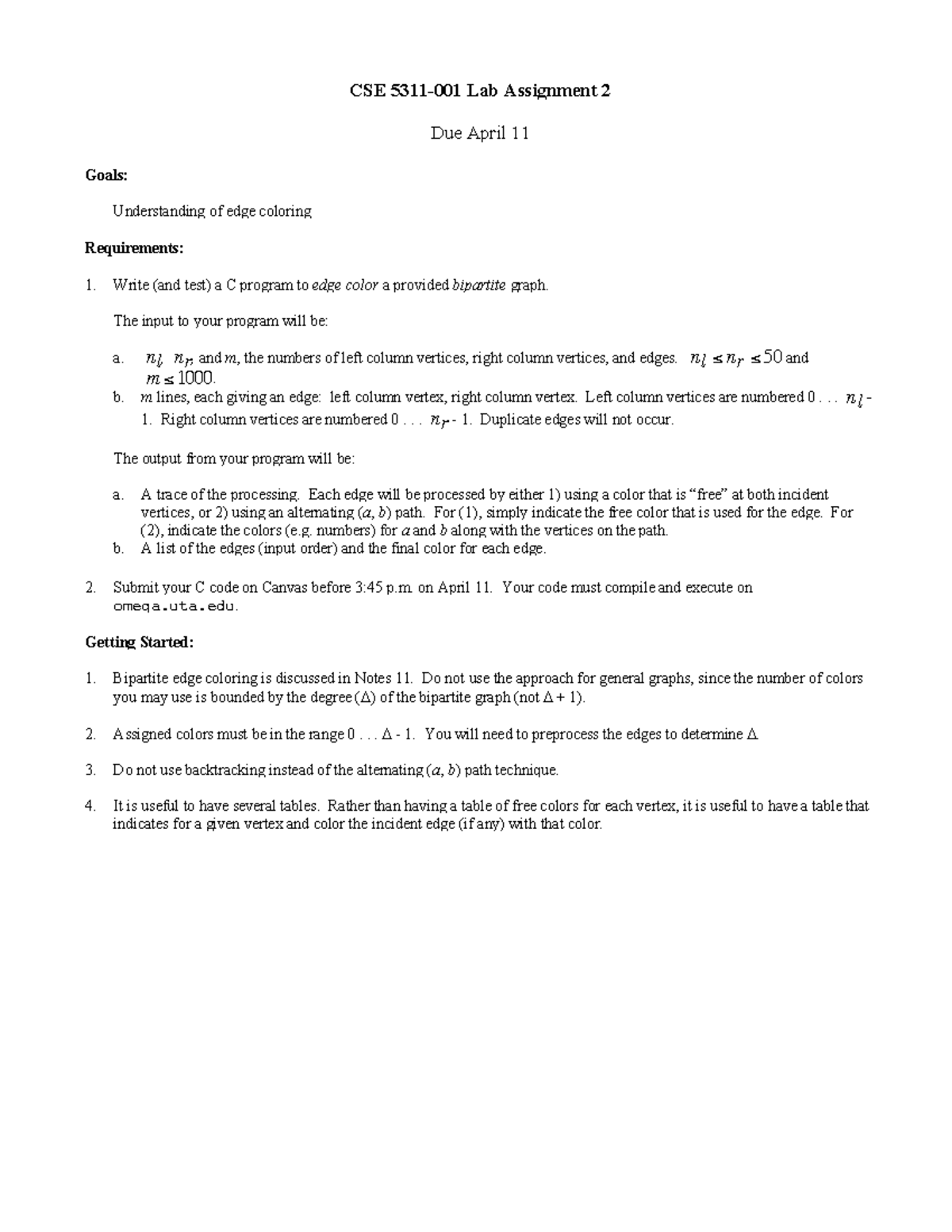 Lab2spr22 - Lab 2 - CSE 5311-001 Lab Assignment 2 Due April 11 Goals ...