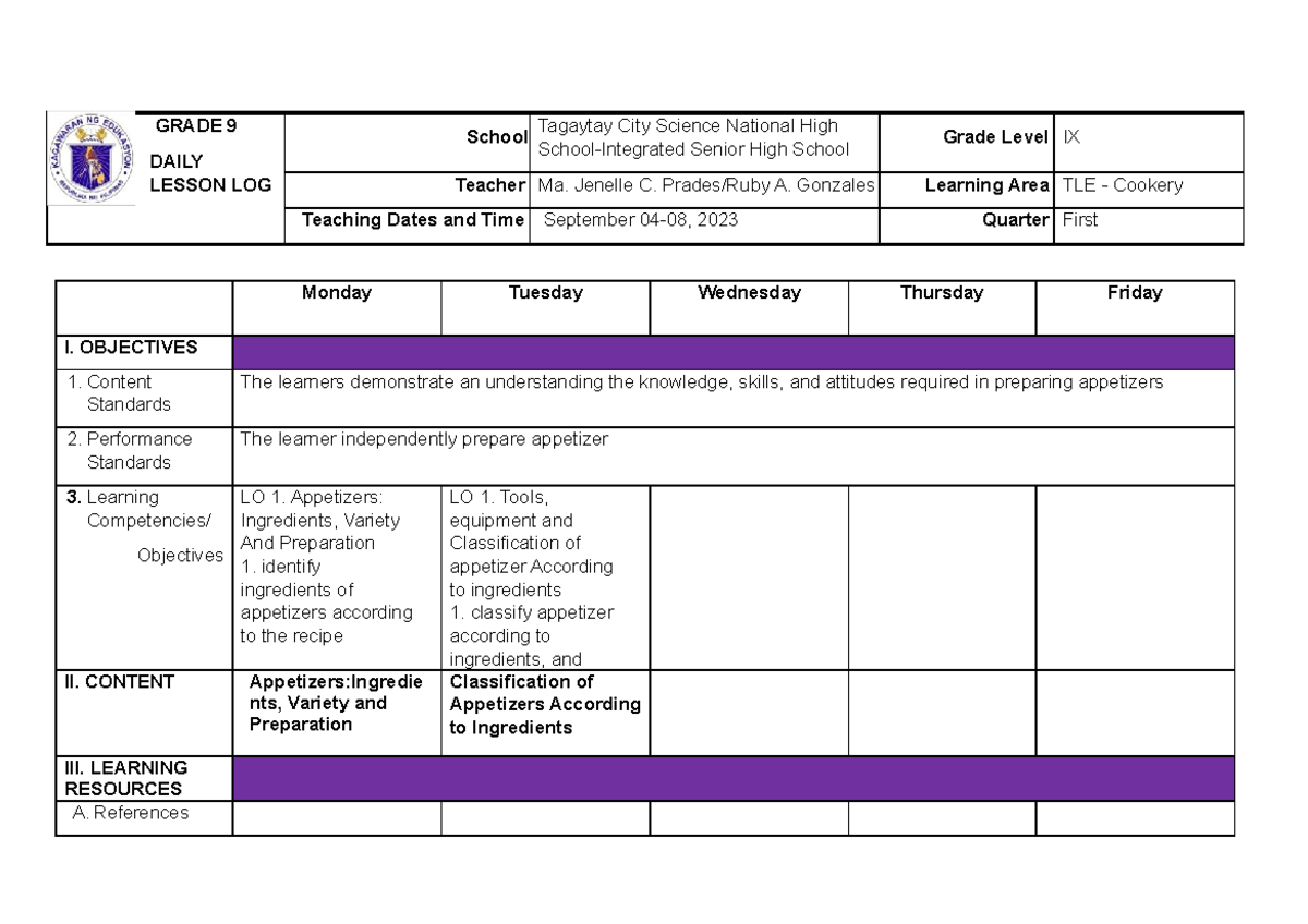Module 4 - GRADE 9 DAILY LESSON LOG School Tagaytay City Science ...