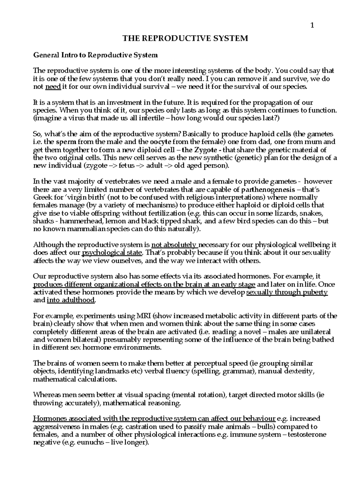 7. Reproduction lect 1-5 - THE REPRODUCTIVE SYSTEM General Intro to ...