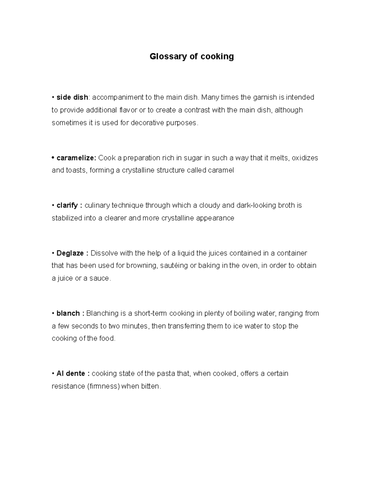 Glosario - TAREAS - Glossary of cooking side dish: accompaniment to the ...