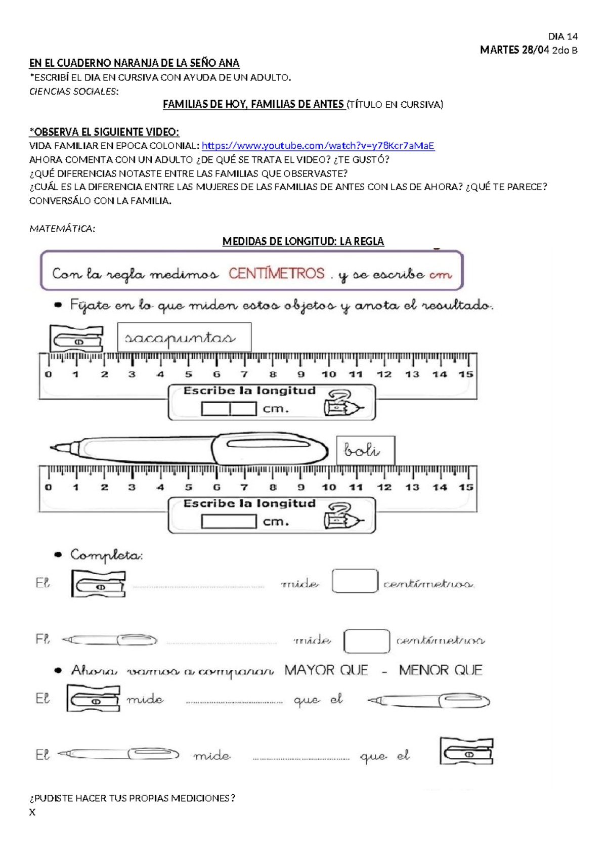 DIA 14 2do - DIA 14 MARTES 28/04 2do B EN EL CUADERNO NARANJA DE LA ...