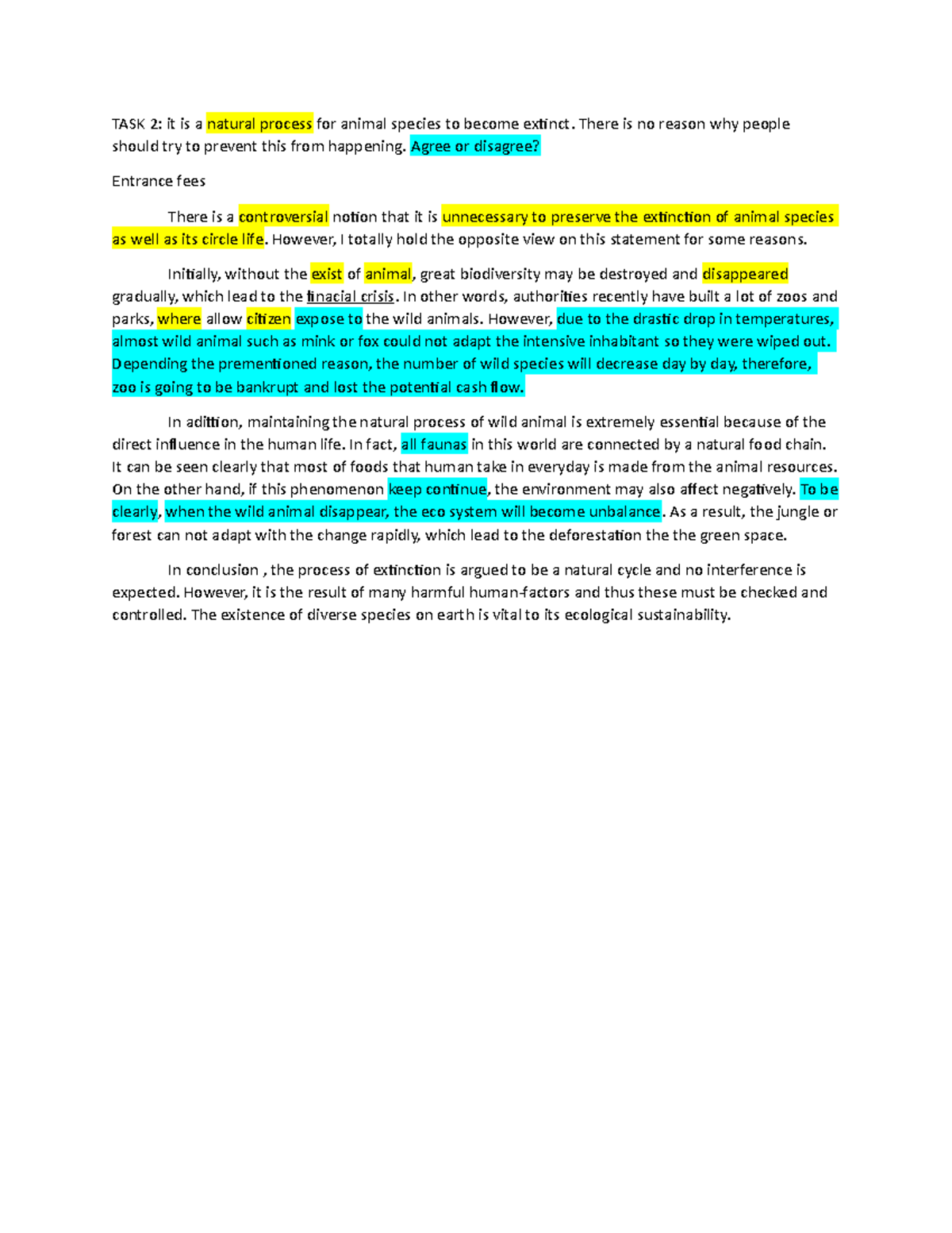 TASK-2 - Note - TASK 2: it is a natural process for animal species to ...