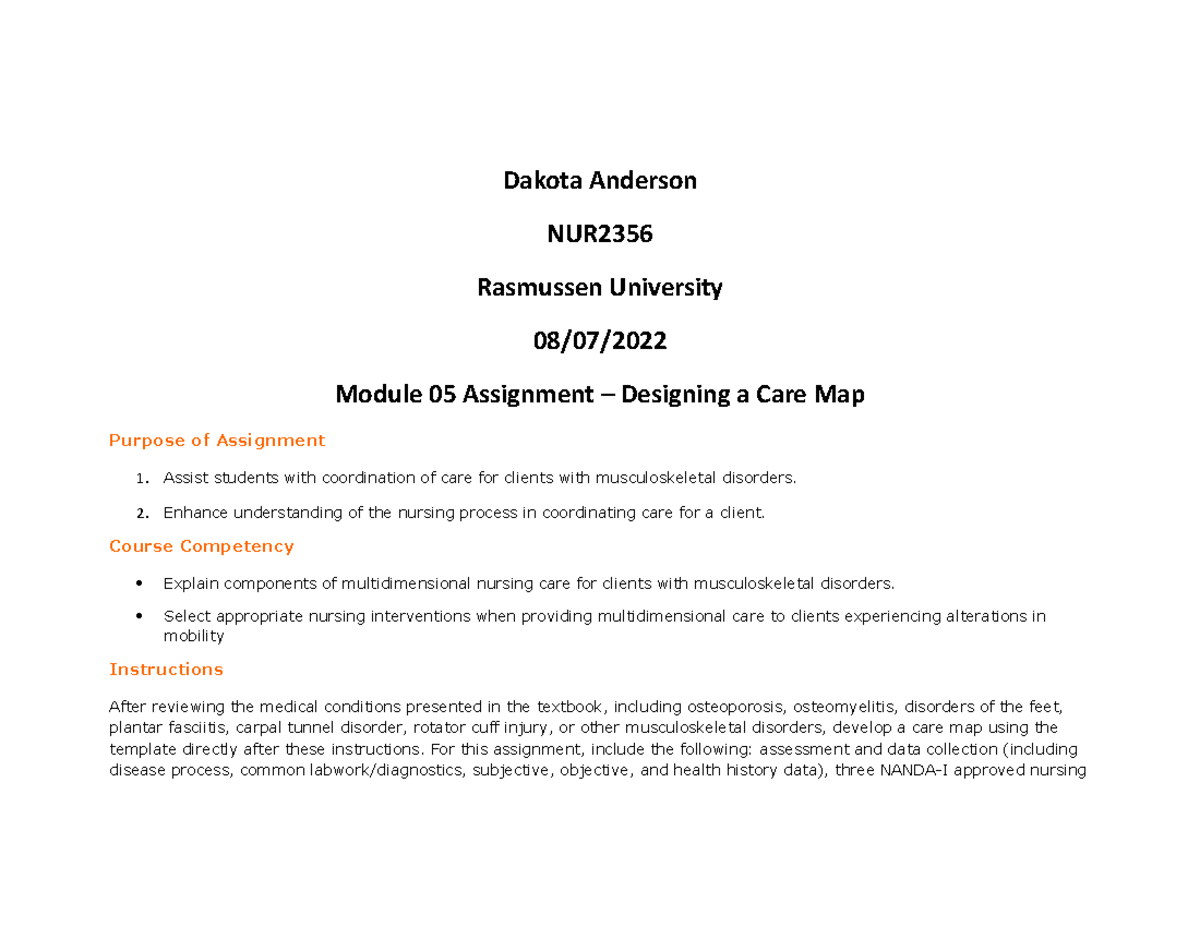 NNUR2356 Module 05 Assignment 050822 - Dakota Anderson NUR Rasmussen ...