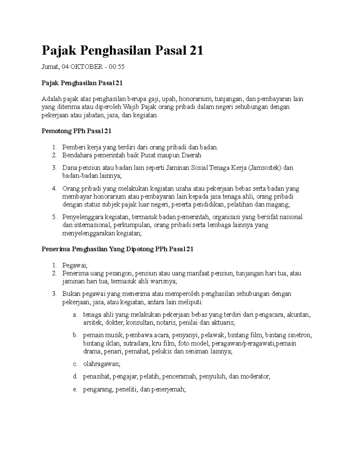 PPh Pasal 21 - Tax Article 21 - Pajak Penghasilan Pasal 21 Jumat, 04 ...
