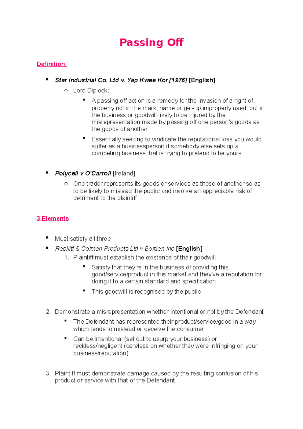Passing Off - Passing Of Definition Star Industrial Co. Ltd v. Yap Kwee ...