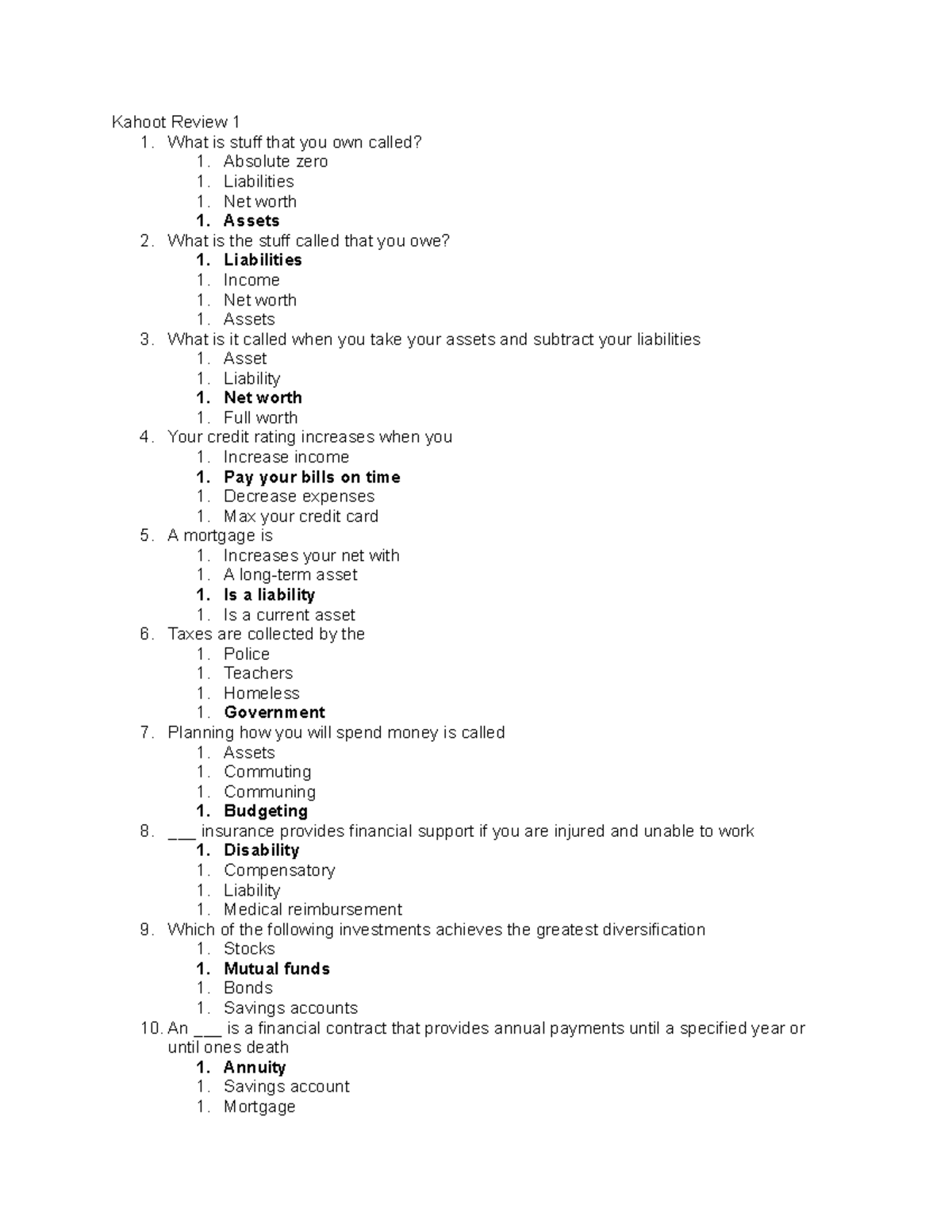 Final Study Guide - PFP 105 - Kahoot Review 1 1. What is stuff that you ...