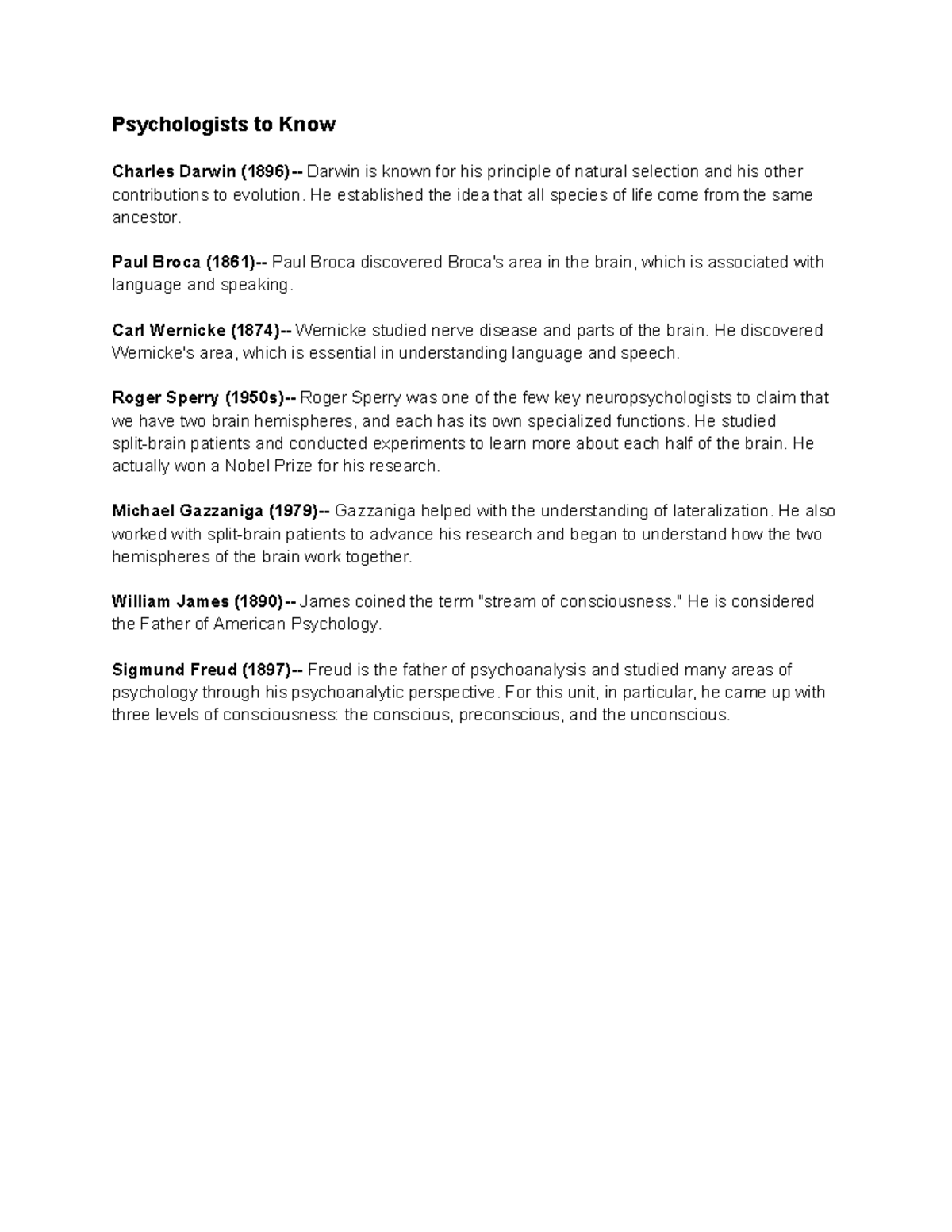 AP psych - Google Docs - people that you should know - Psychologists to ...