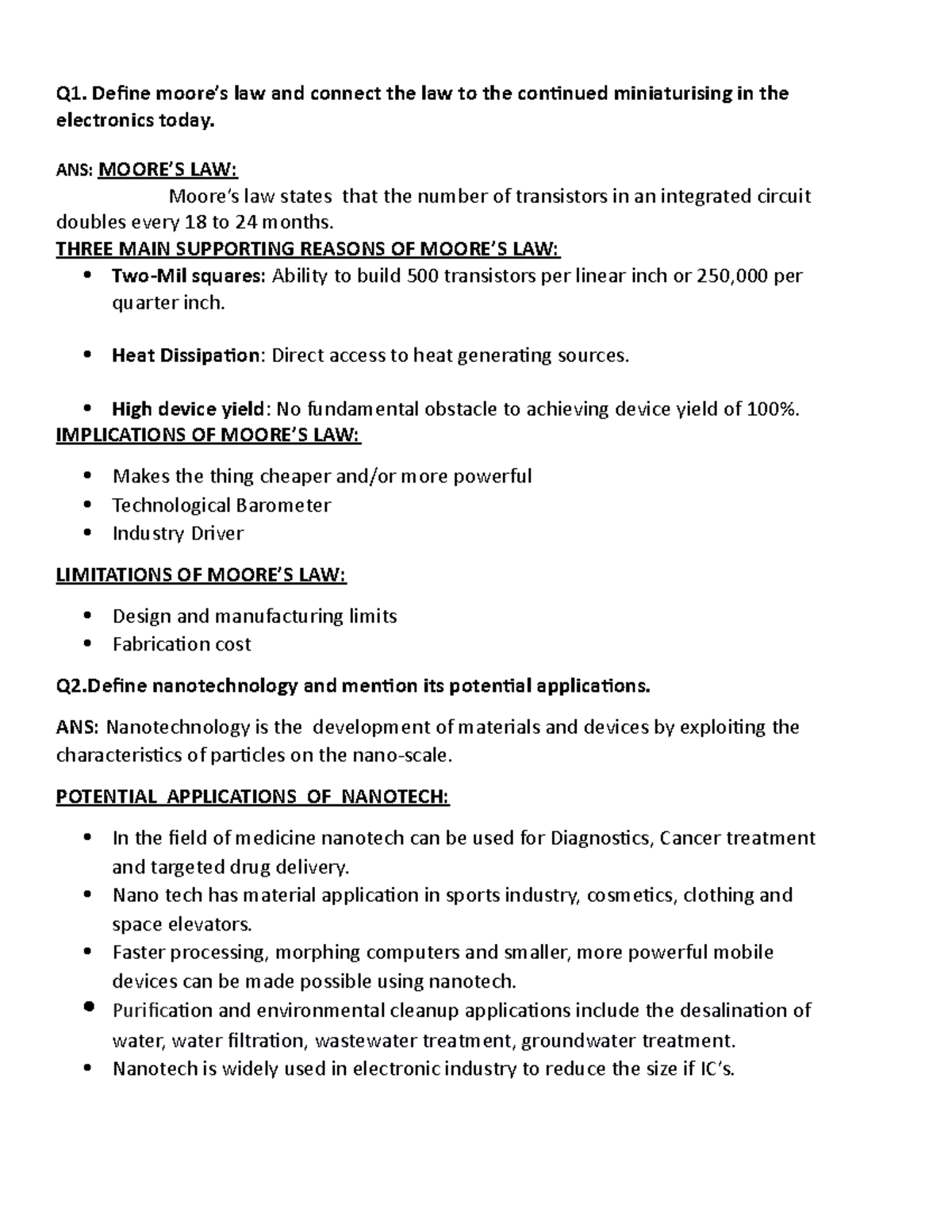 Assignment - Lecture notes 2 - Q1. Define moore’s law and connect the ...