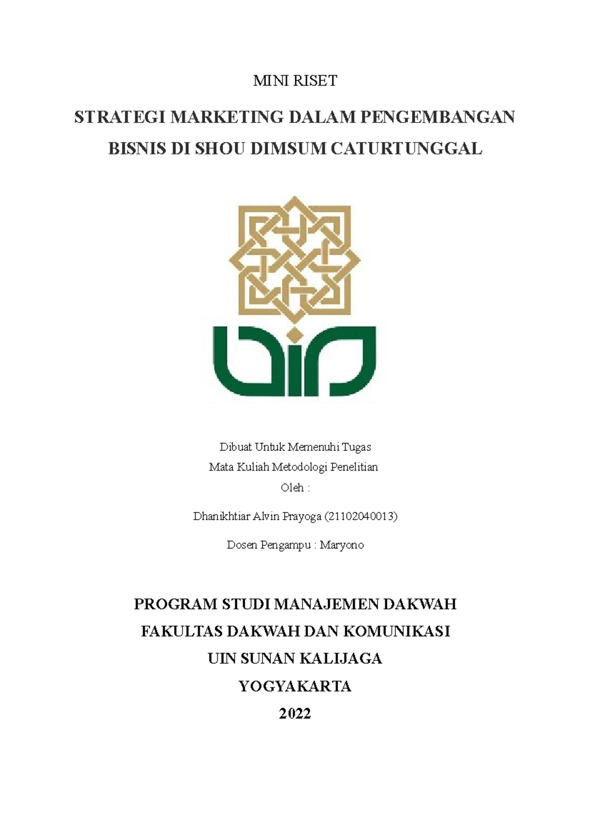 Miniriset shou dimsum - MINI RISET STRATEGI MARKETING DALAM ...