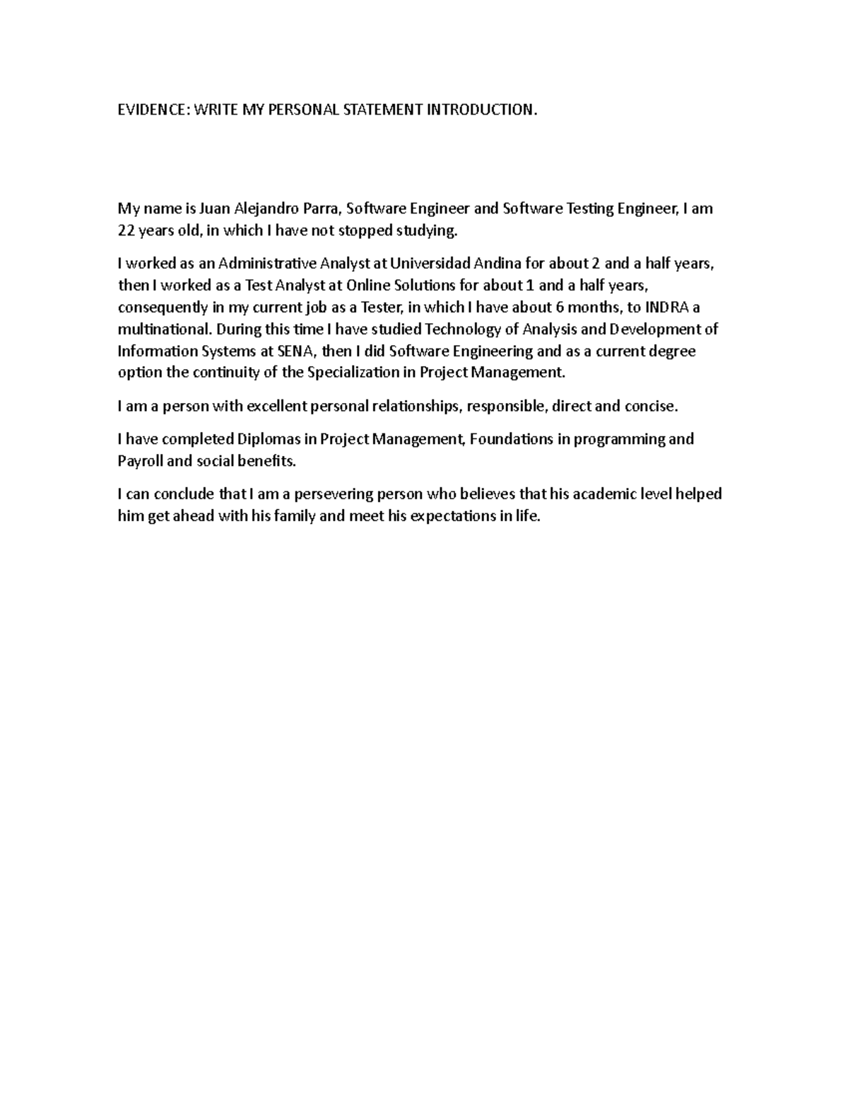 Evidence Write MY Personal Statement Introduction - EVIDENCE: WRITE MY ...