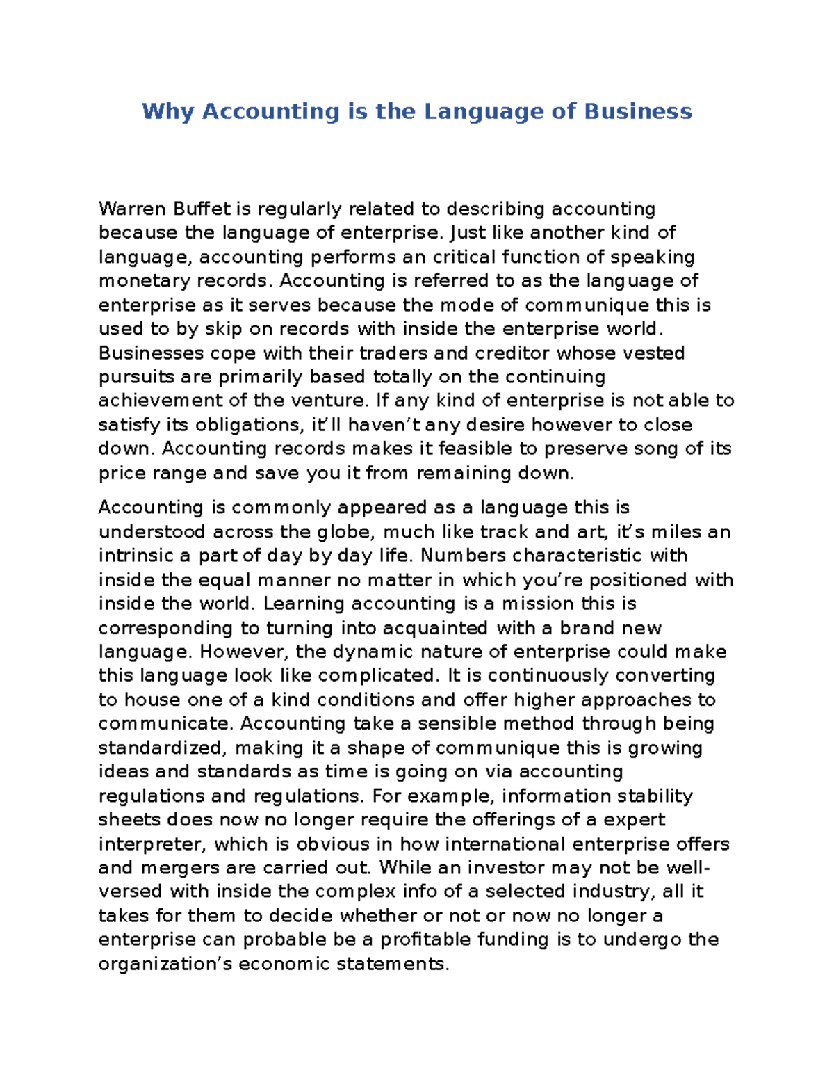 BAcc Chapt 4 Essay - Why Accounting is the Language of Business Warren ...