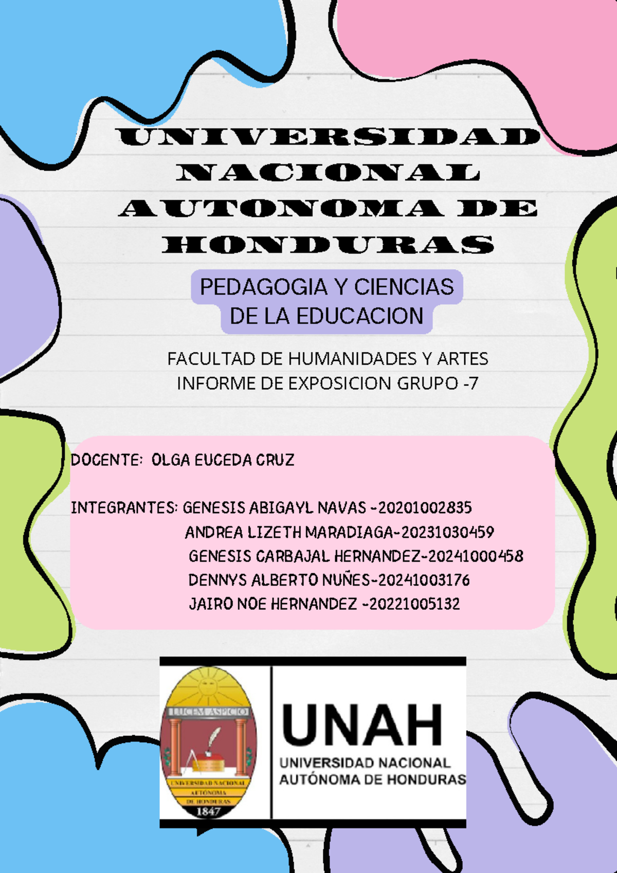 Documento A4 Portada de Proyecto Creativo Colores Pastel - DOCENTE ...
