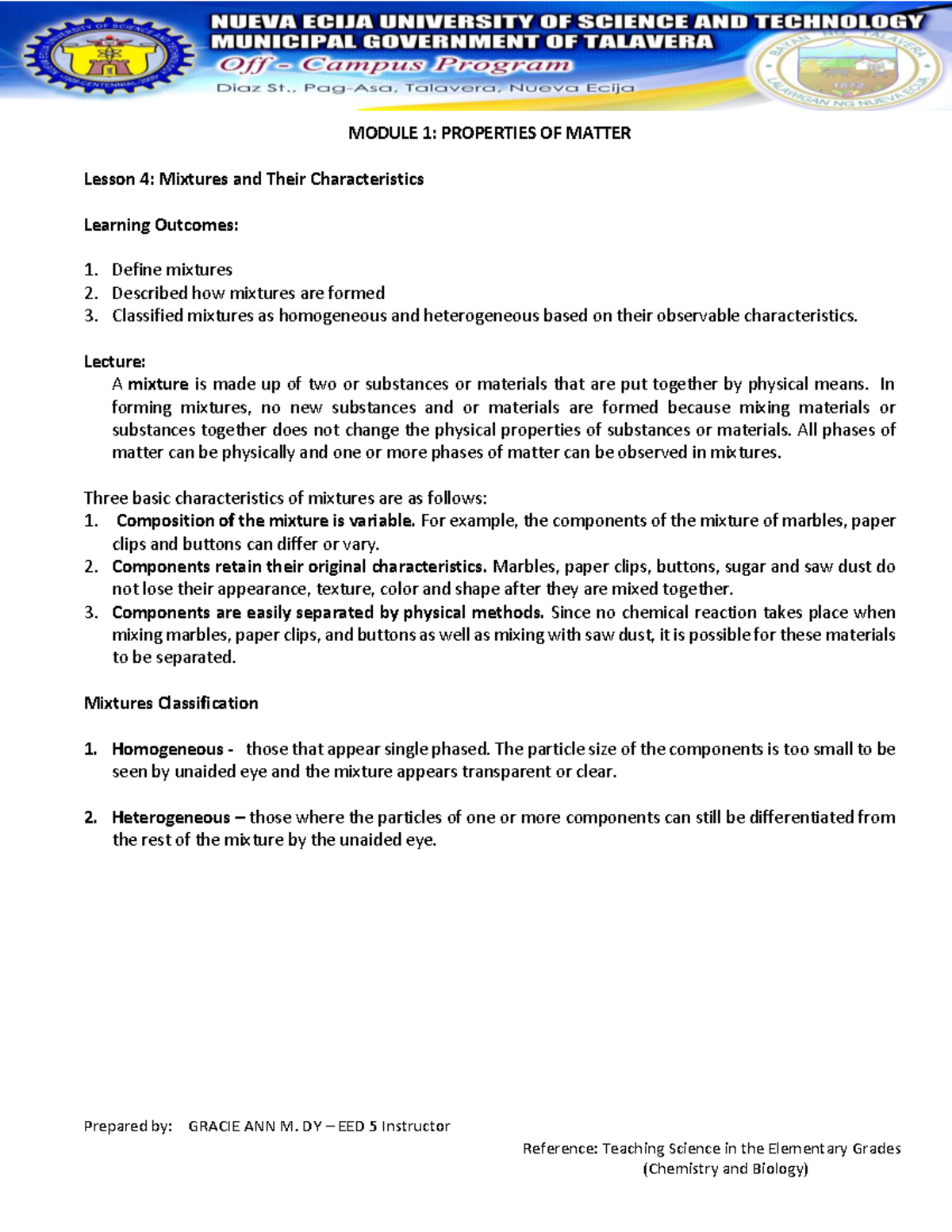 Module-1 Lesson-4 - activity about properties of matter - Prepared by ...