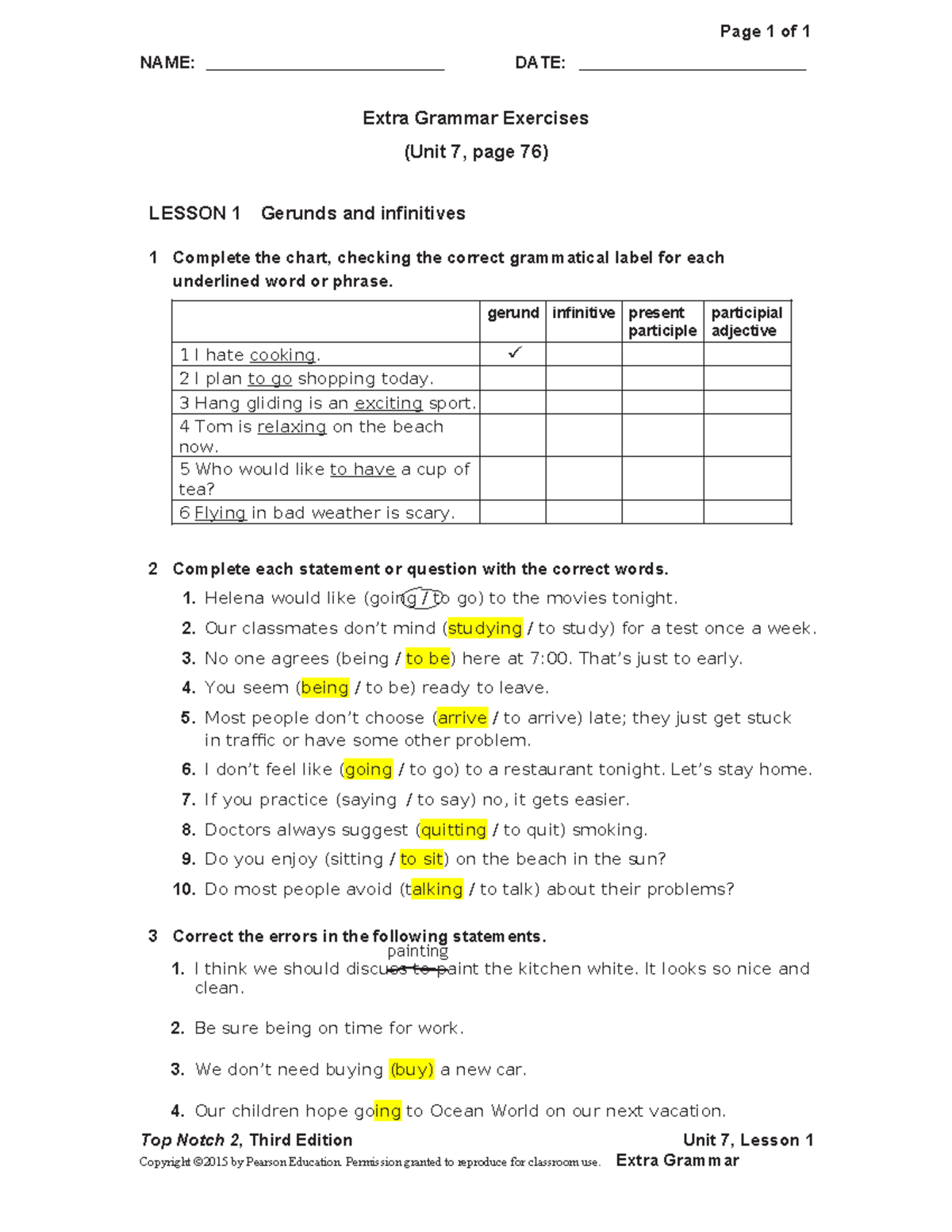 Unit 07 Extra Grammar Exercises gsb - Page 1 of 1 NAME: DATE: Top Notch 2, Third Edition Unit 7 ...