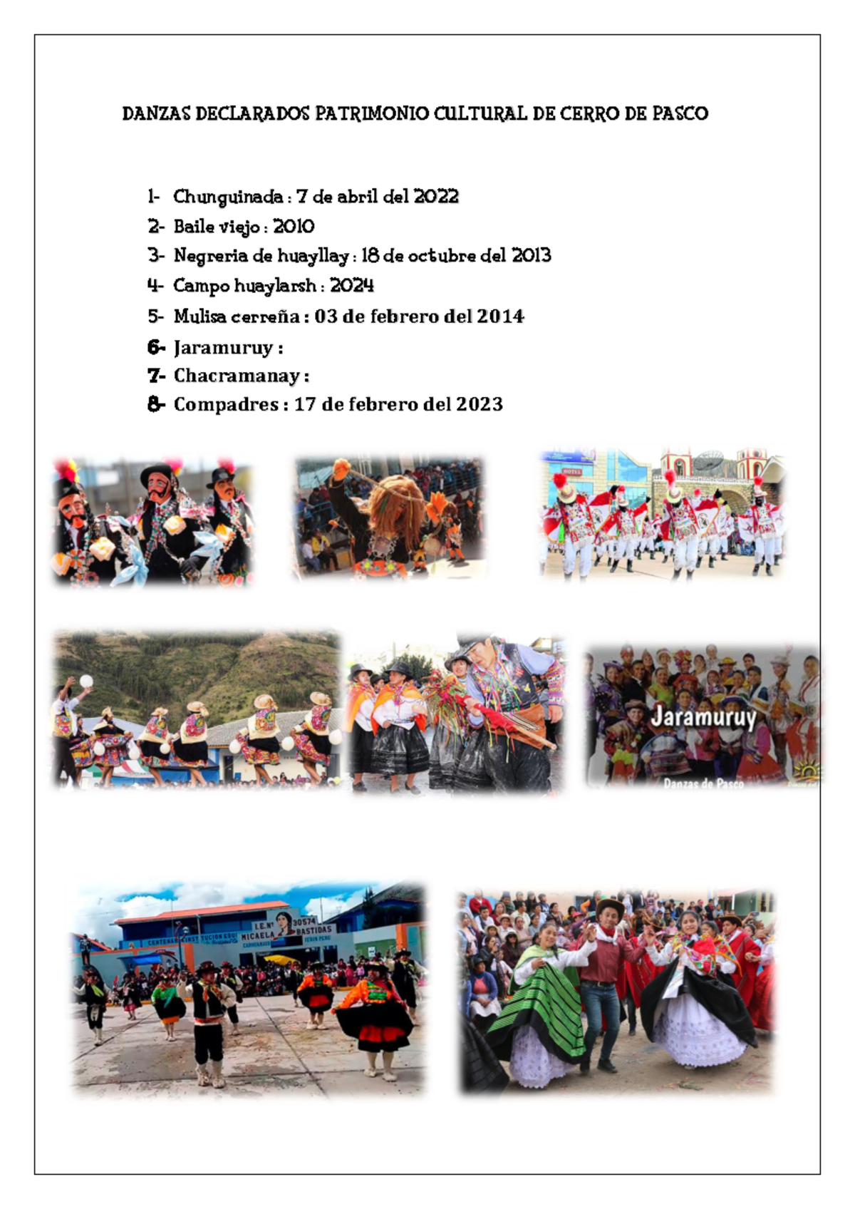 Danzas Declarados Patrimonio Cultural DE Cerro DE Pasco - educacion religiosa - DANZAS ...