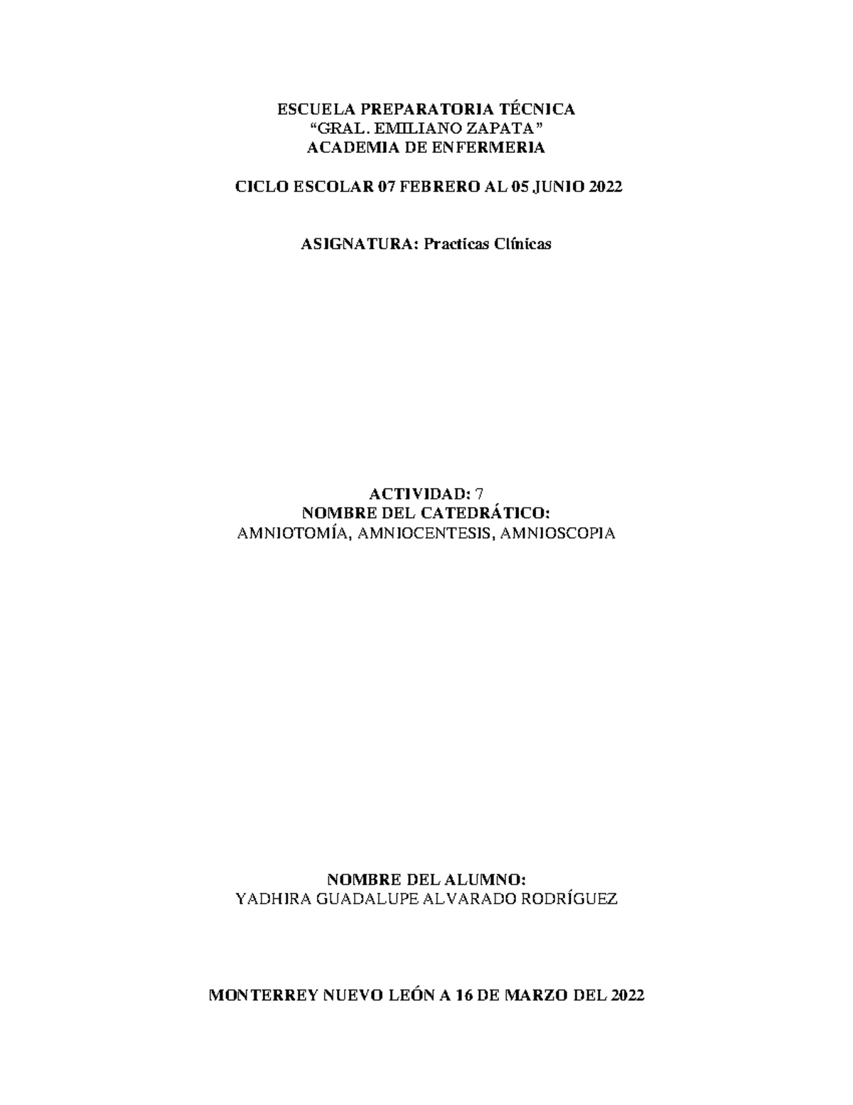 Acti 7 Amnicosentesis Amniotomia Amnioscopia YGAR - ESCUELA ...