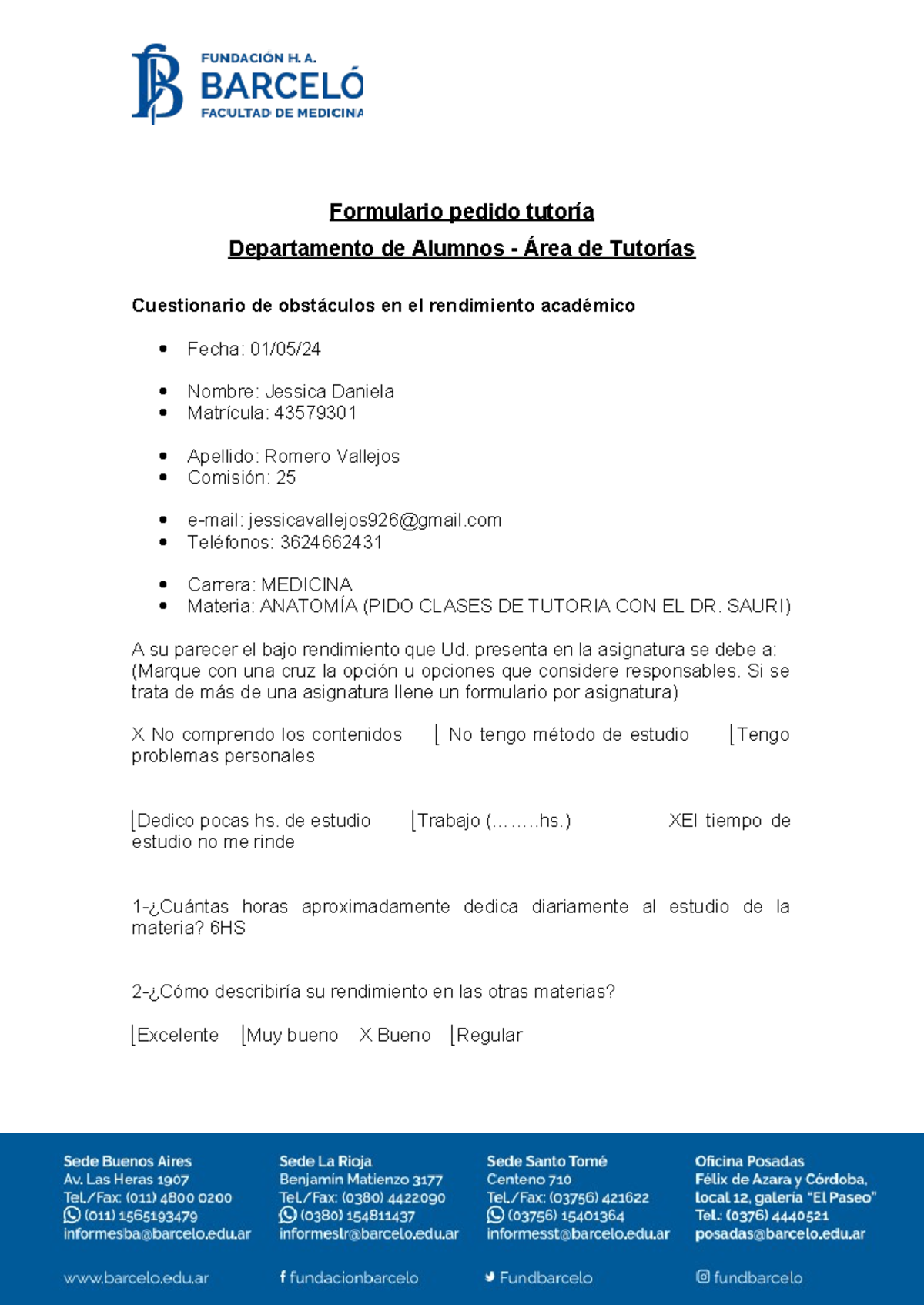 Formulario pedido tutorias es - Formulario pedido tutoría Departamento ...