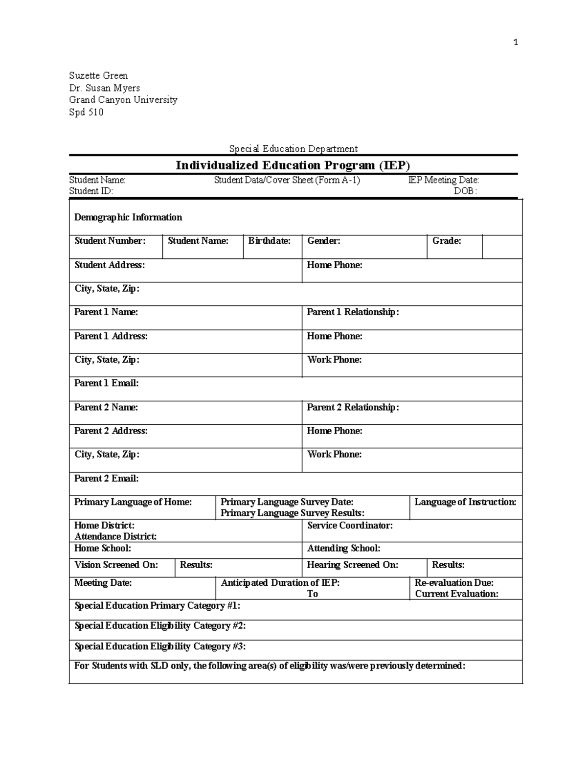 Mock IEP - mock iep - Suzette Green Dr. Susan Myers Grand Canyon ...