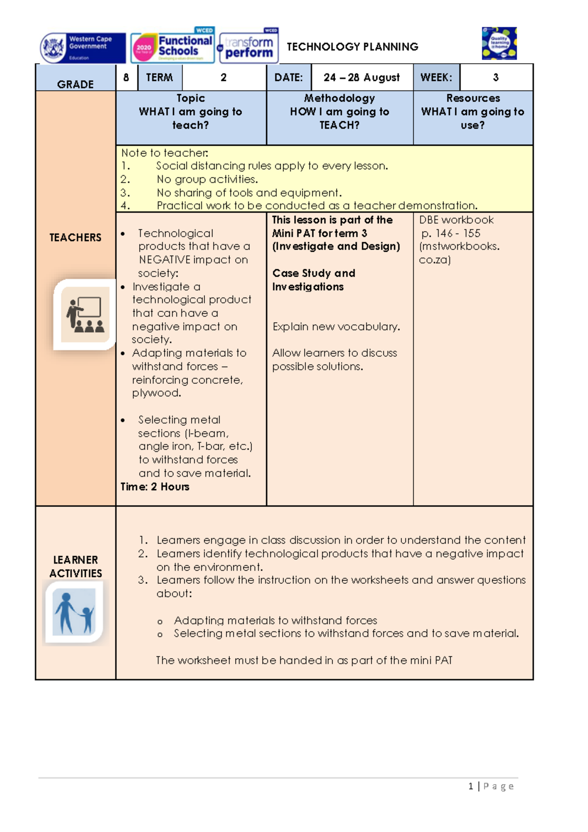 Lesson PLAN GET SP Grade 8 Technology TERM 3 WEEK 3 - TECHNOLOGY ...
