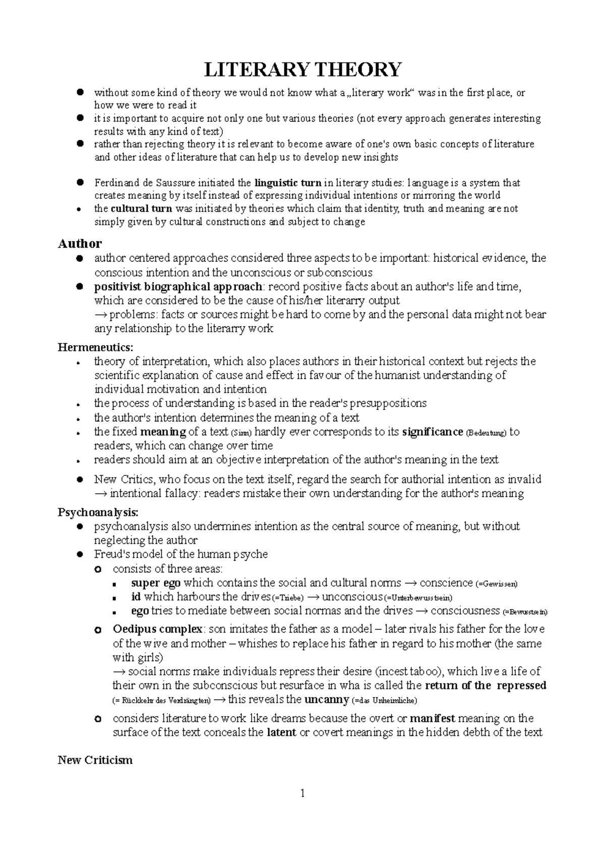 5 Literary Theory - Zusammenfassung English and American Literatures ...