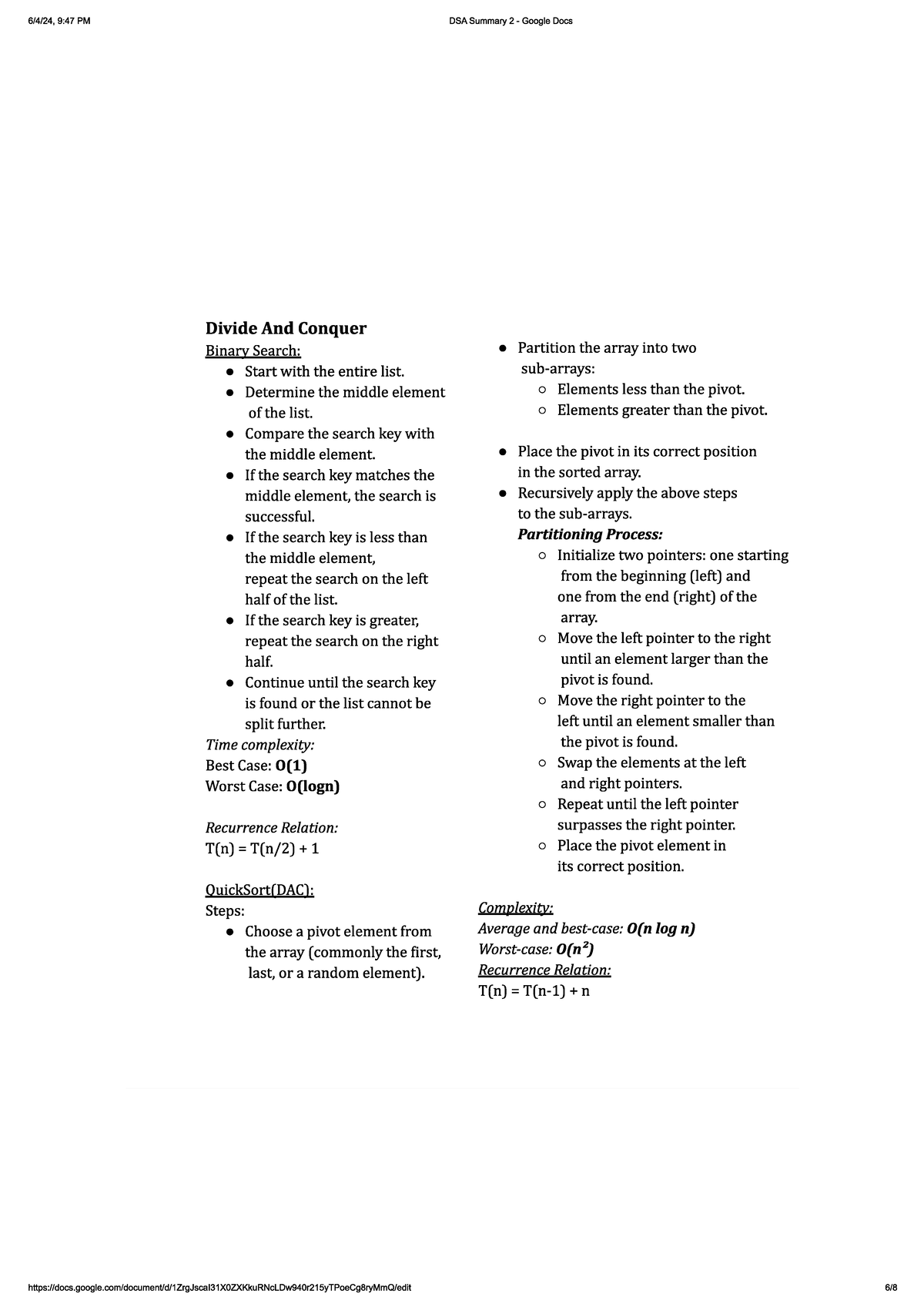 Divide and Conquer - COMP2123 - Studocu