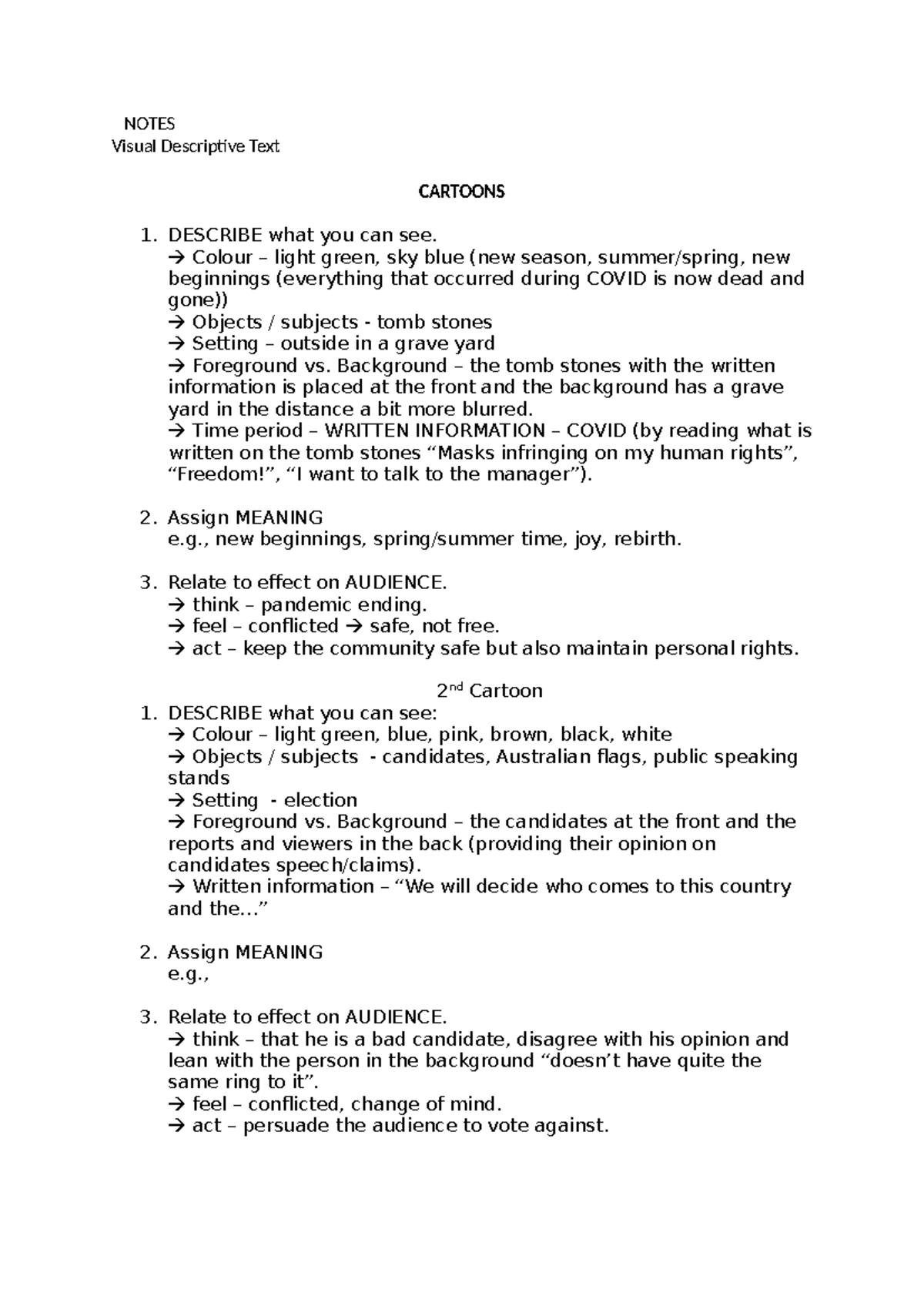 Argument Analysis Notes - NOTES Visual Descriptive Text CARTOONS ...
