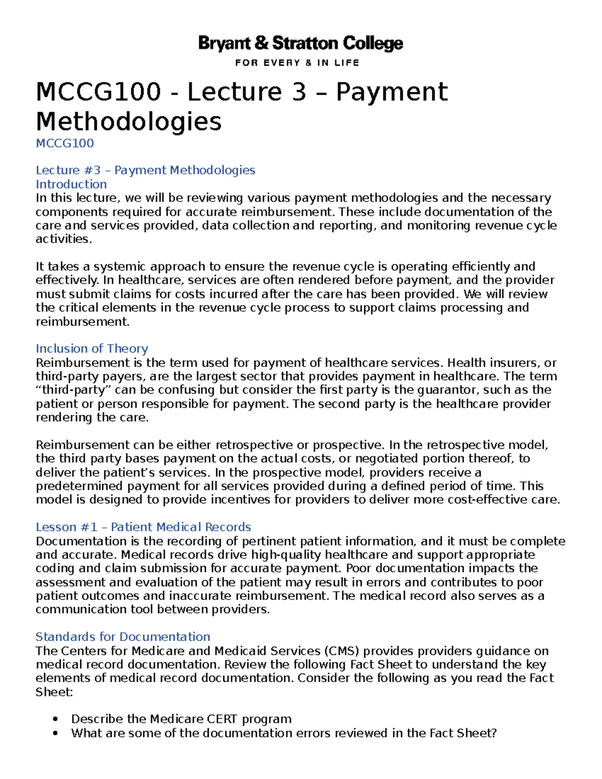 MCCG100 - Lecture 3 - Payment Methodologies - MCCG100 - Lecture 3 – Payment Methodologies MCCG ...