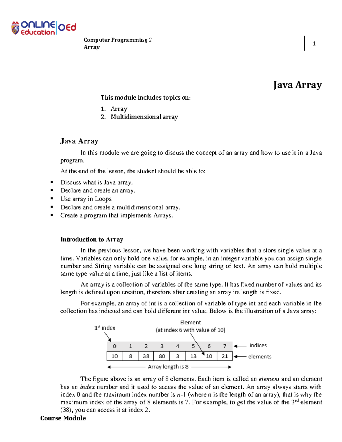 AMA University Arrays 543256784 2134 - Object-Oriented Programming - Studocu