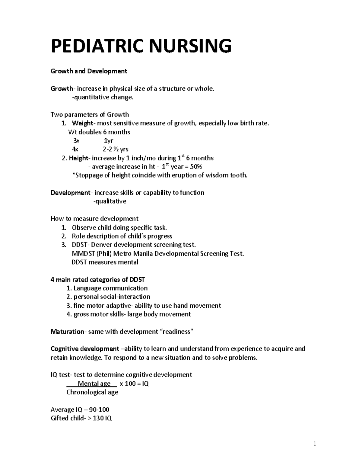 Pediatric Nursing Review - PEDIATRIC NURSING Growth and Development ...